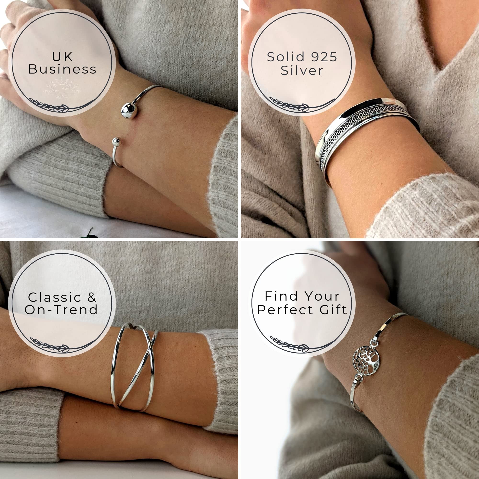 Silverly Women's Chunky Round Tube Bangle - Polished Statement Sterling Silver Bracelets - Stackable Thick Bangles for Women Solid 925 - Classic Jewellery for Her - Wife Mum Auntie Gifts