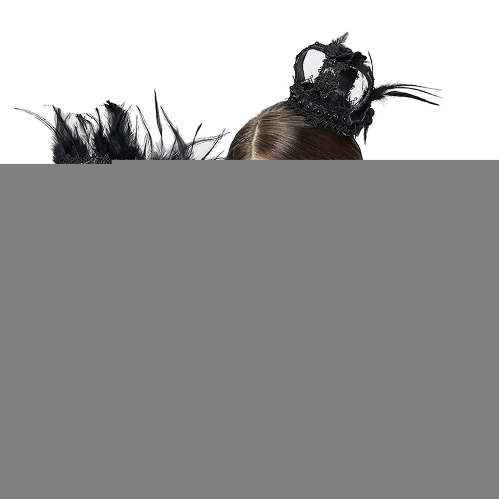 Women Hand-Cranked Webbing Gothic Feather Fan Vintage Handheld Folding Hand Fan for Costume Party Dancing Black