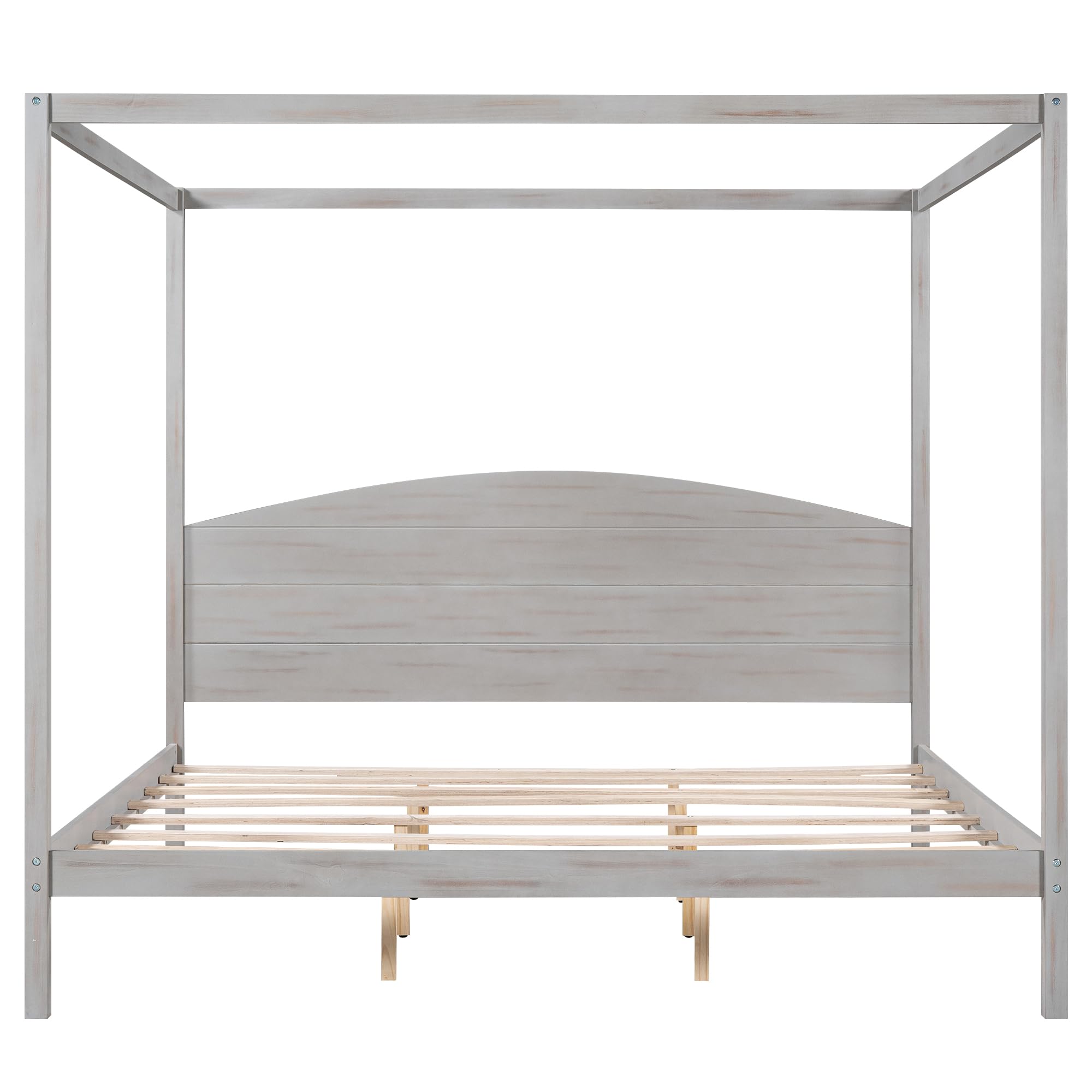Prohon King Canopy Bed with Headboard, Wooden Canopy Bed Frame w/Extra Support Legs, King Size Platform Bed for Kids, Teen, Adults, No Box Spring Needed, Easy to Install, Grey