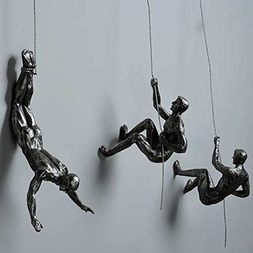 Olpchee 6Pcs Industrial Style Retro Resin Climbing Man Wall Sculpture Creative Hanging Figurine Home Office Decor Statue (Copper Black-6)