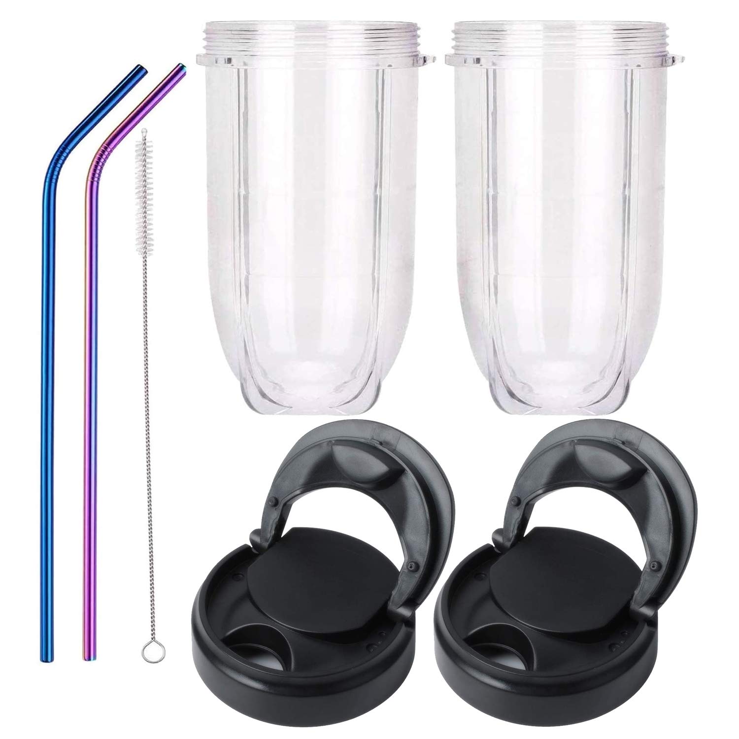 Poweka 16OZ Replacement Cups with Flip Top to Go Lid Compatible with Magic Bullet 250W MB1001 Blender Juicer - Large Tall Jar Cups(2 Packs)