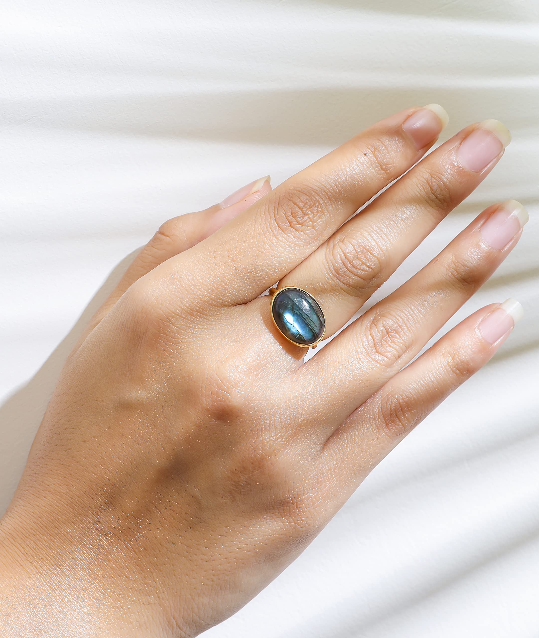 YoTreasure Labradorite Ring 14k Gold Over 925 Silver Oval Shape Gemstone Jewelry