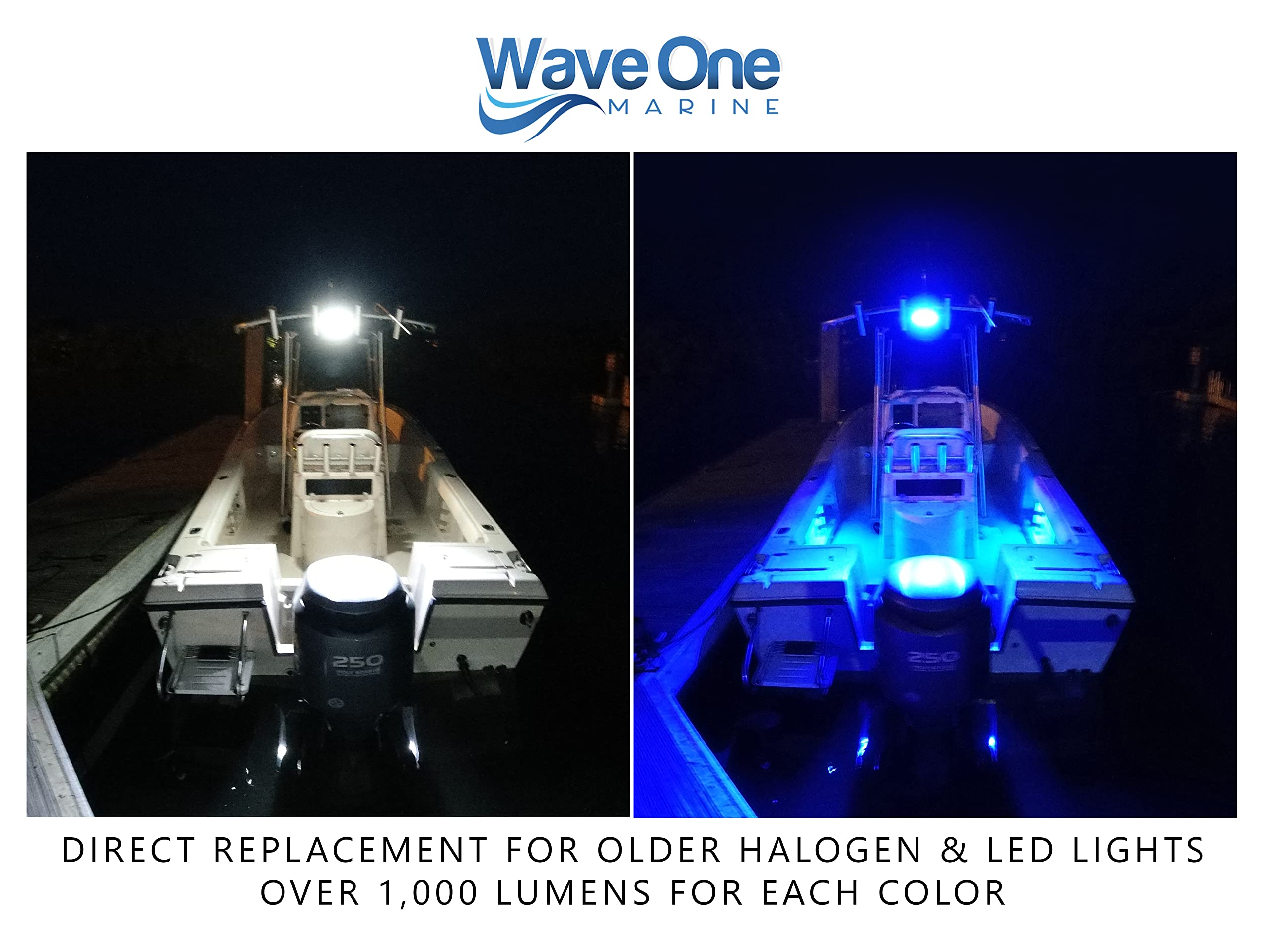 Wave One Marine | Dual Color LED FLUSH Mount Spreader Light | Boat Deck Flood Beam | Stainless Hardware | IP68 Waterproof | High Lumen | 12-24 Volt DC Input