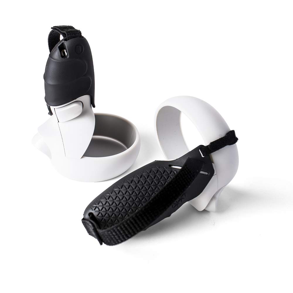 SINWEVR Touch Controller Grip Cover Compatible for Oculus Quest 2, Anti-Throw Handle Protecting Sleeve Meta Quest 2 Accessories with Adjustable Knuckle Strap (Black - TPU)