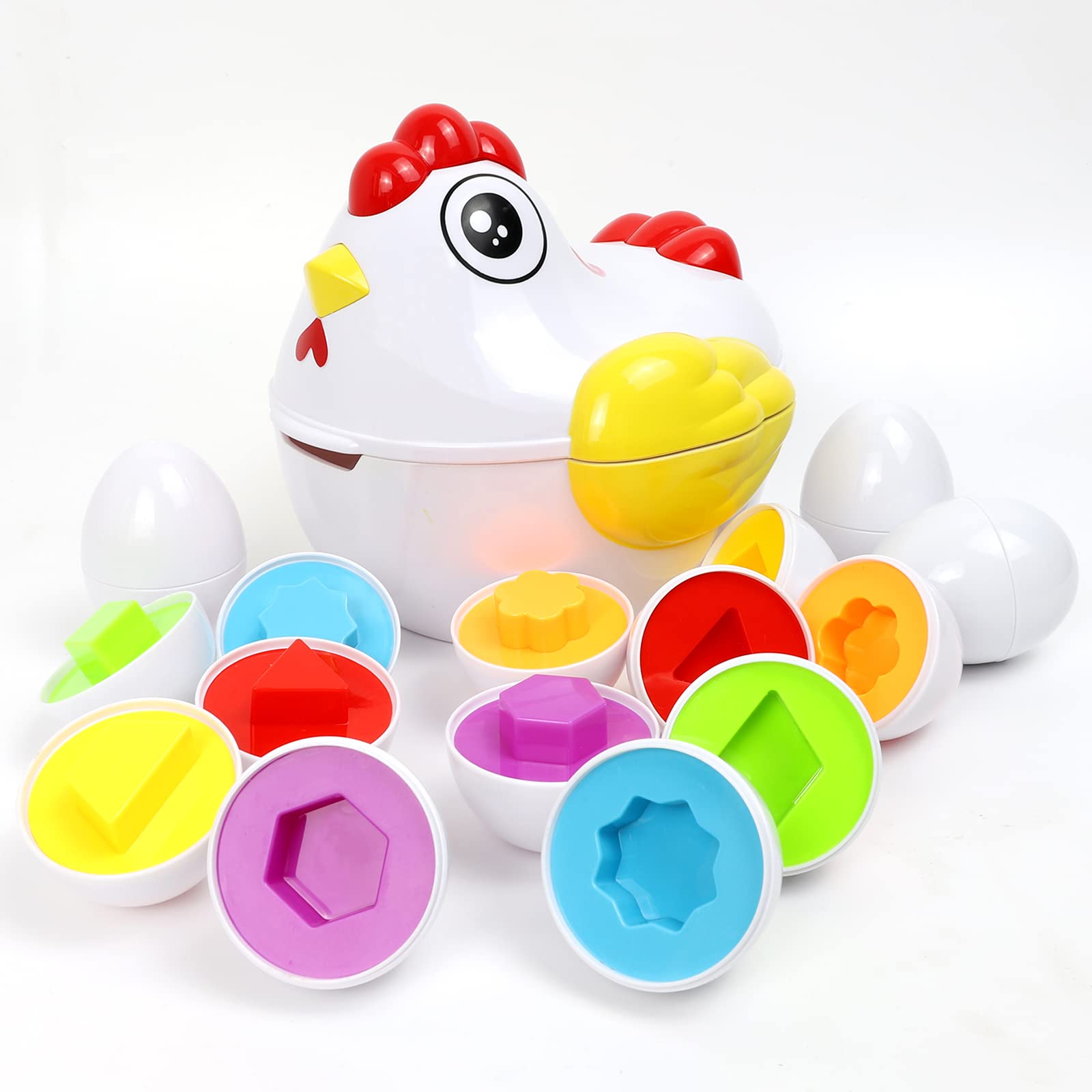 U-Nice Matching Easter Eggs 12 PCS Educational Preschool Game, Color and Shape Recognition Skills, Learning Toy Gift for Toddler 1 2 3 Year Old.