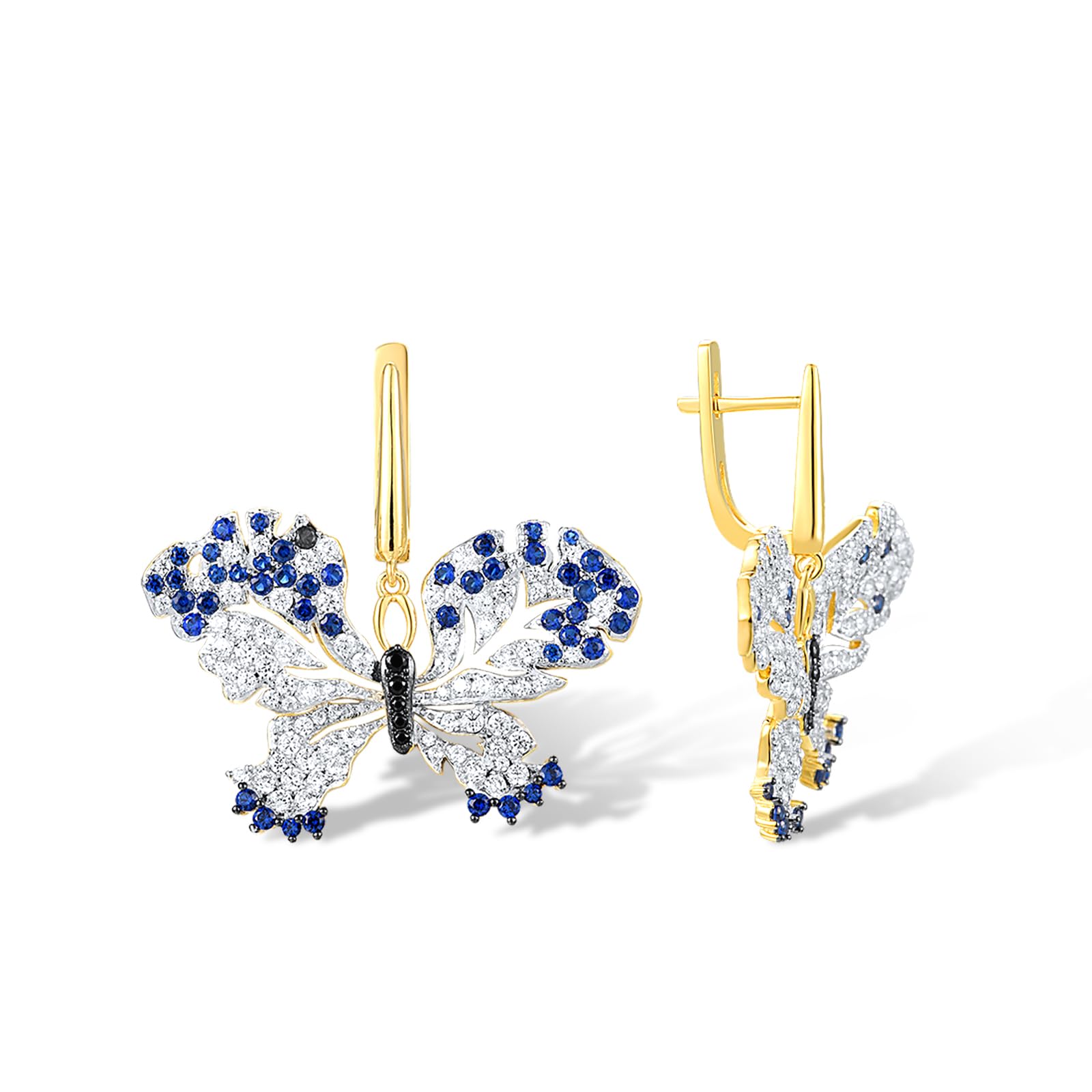 Santuzza Butterfly Earrings 925 Sterling Silver Blue Nano Cubic Zirconia White CZ Gemstone Butterfly Dangle Earrings for Women