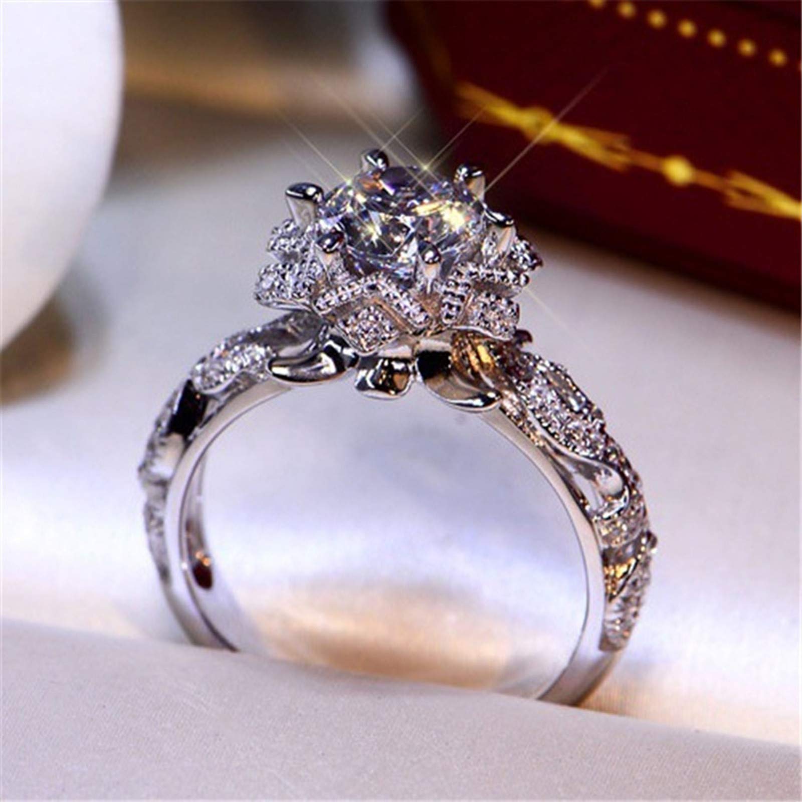 Women Hollow Ring Wedding Engagement Jewelry Accessories Rings (Silver, 11)