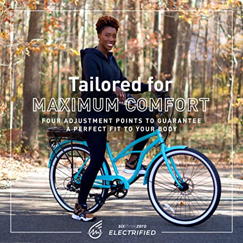 sixthreezero Around the Block Women's Electric Bike, 7 Speed Beach Cruiser eBike Bicycle with Rear Rack, 500 Watt Motor, 26 Inch Wheels, Sky Marigold