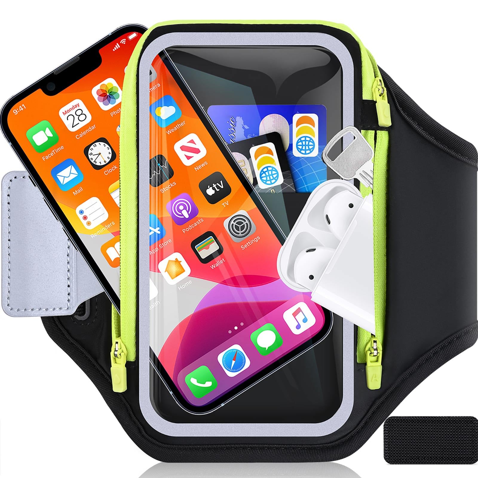 Running Phone Holder with Earphone Bag, MR.LUYU Cell Phone Arm Band Case for iPhone 15 14 13 12 11 Plus Pro Max Galaxy S23 S22 Ultra, Waterproof Armband Belt with Adjustable Strap Car Key Pocket
