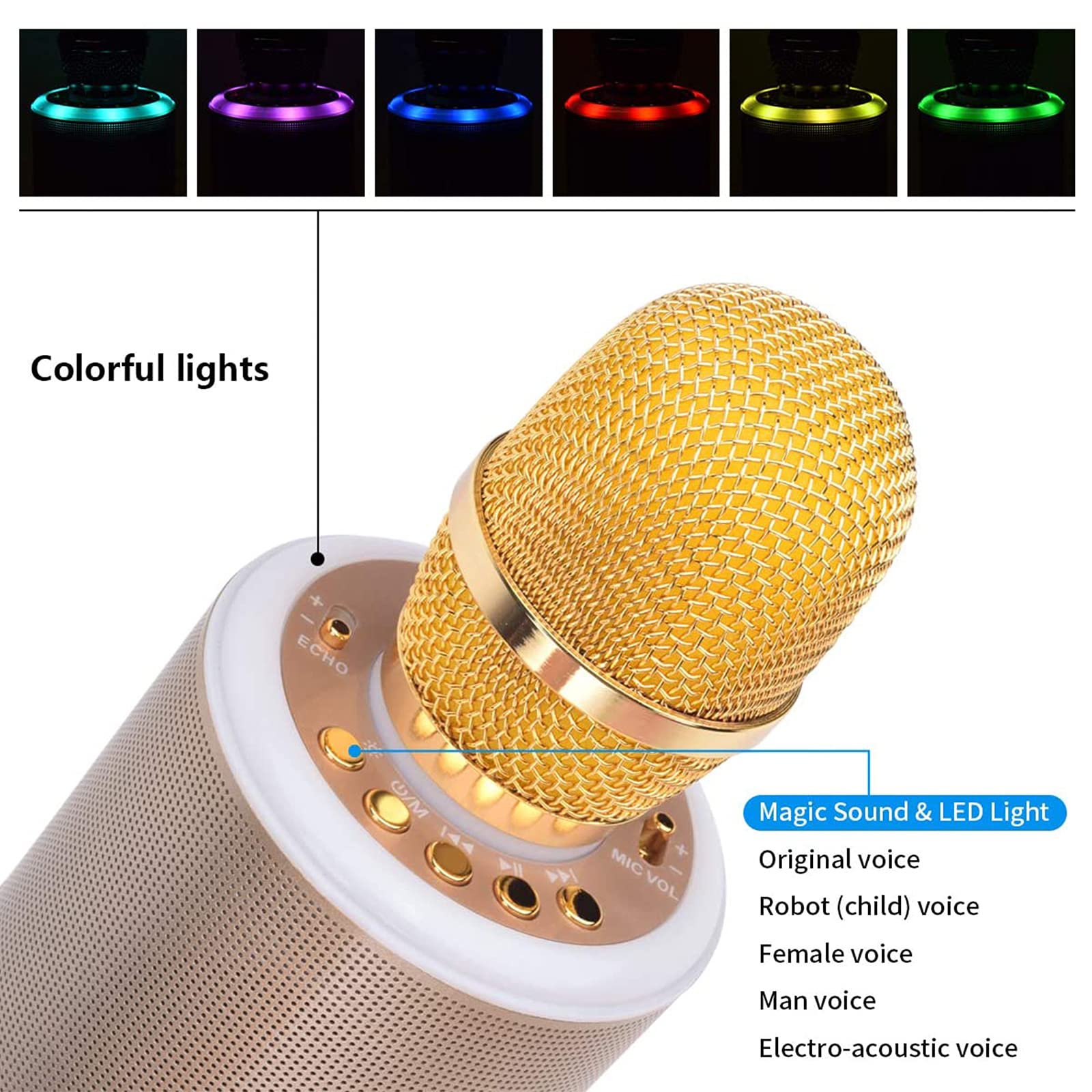 Oluote Wireless Bluetooth Karaoke Microphone, Portable Handheld Karaoke Mic Speaker Machine for KTV Music Home Party, Compatible for Android/iPhone/PC/TV ect (Gold)