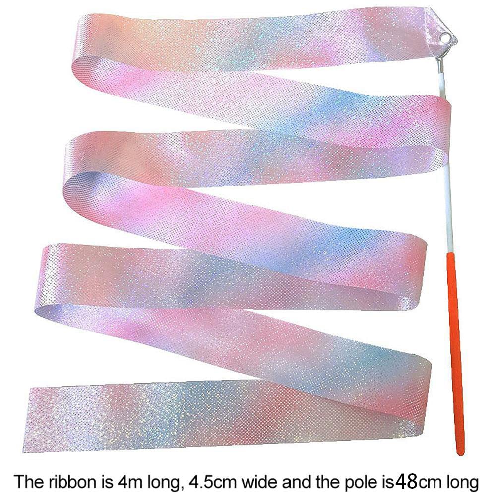 WBTY Ribbon, 2M/4M Long Rhythmic Gymnastics Ribbons, Dance Ribbon Streamer for Kids, Fits Dancer, Play, Baton Twirling, Gymnastics Party Gift(4M)