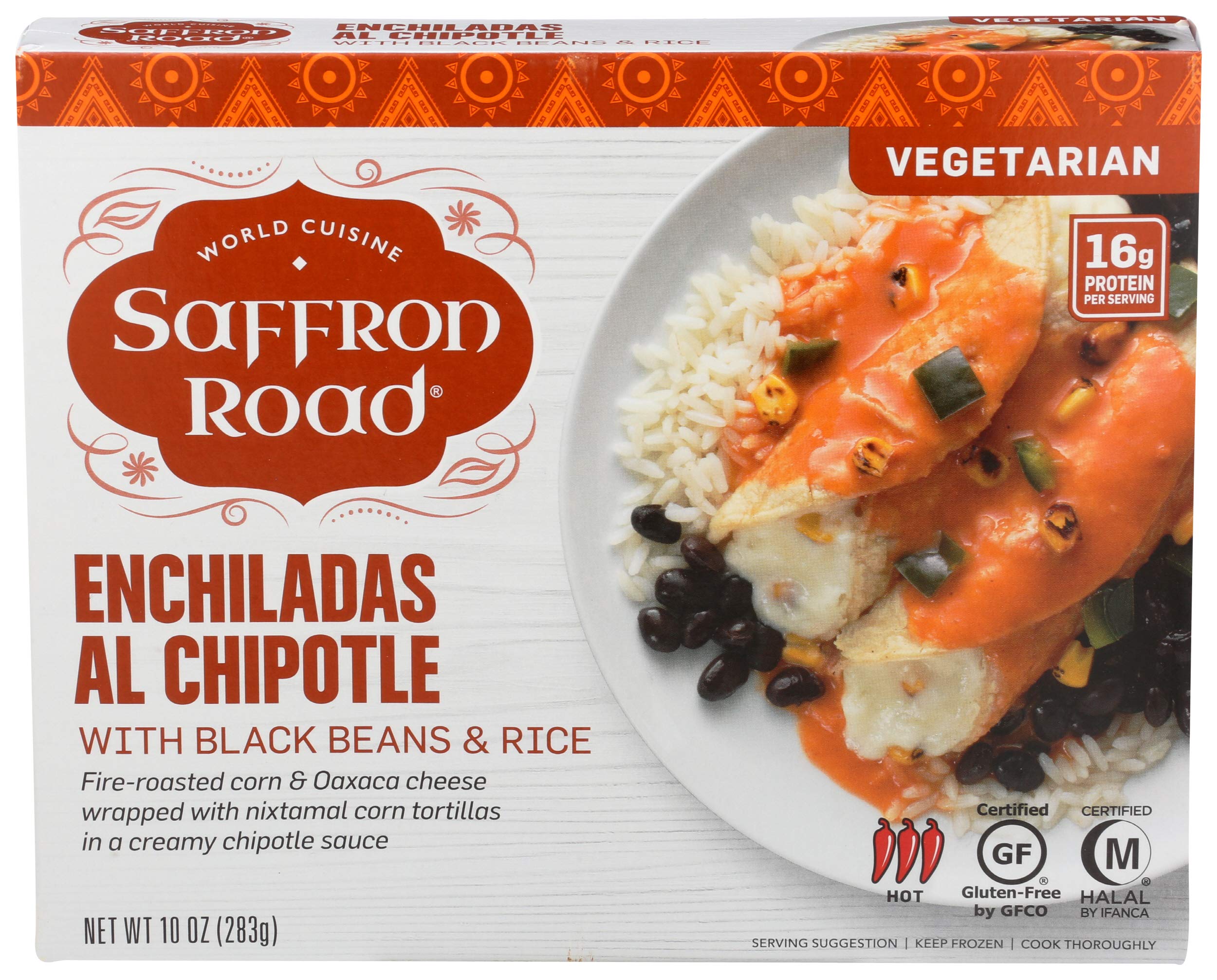 Saffron Road Enchiladas Al Chipotle with Black Beans and Rice Frozen Dinner, 10oz - Vegetarian, Gluten Free, Halal