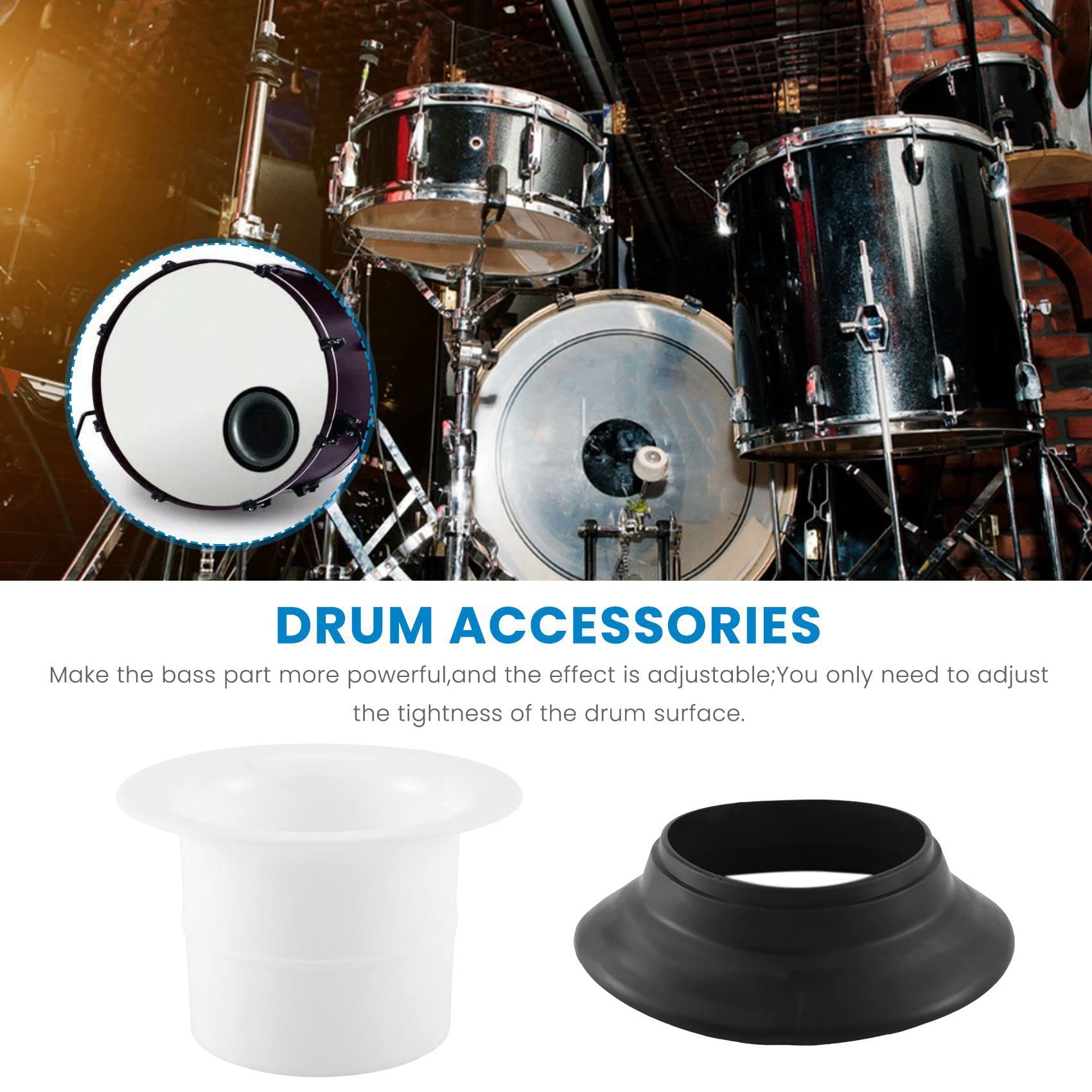 Yothfly Bass Drum Enhancer ABS Rubber Bass Drum Kick Enhancer with Black Port Hole Protector,Mic Hole Drum Head,White (500147201A1)