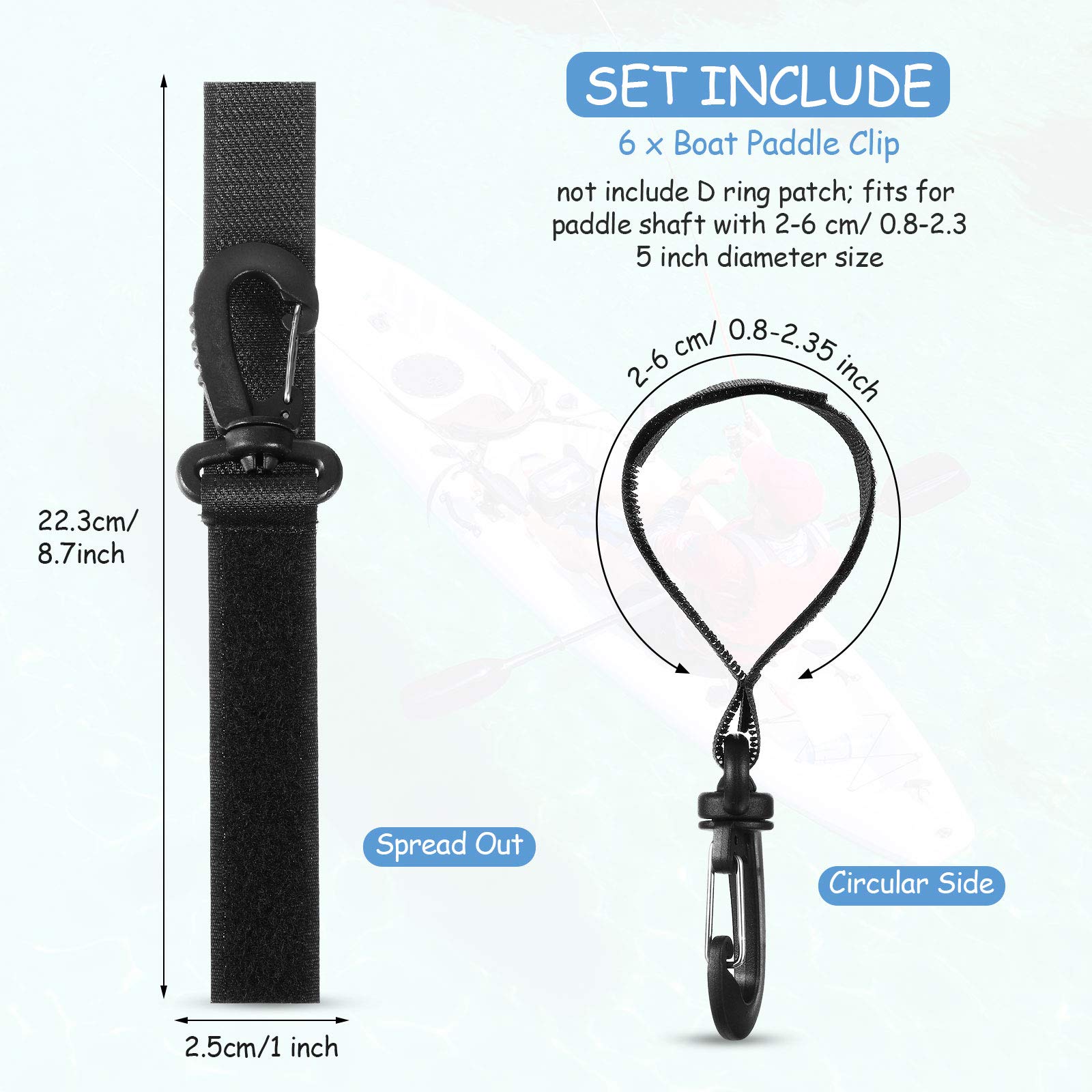 Skylety 6 Pieces Boat Paddle Clip Kayak Paddle Keeper Kayak Paddle Storage Holder Kayak Oar Clip Kayak Canoe Boat Paddle Accessories (Not Include D Ring Patch)