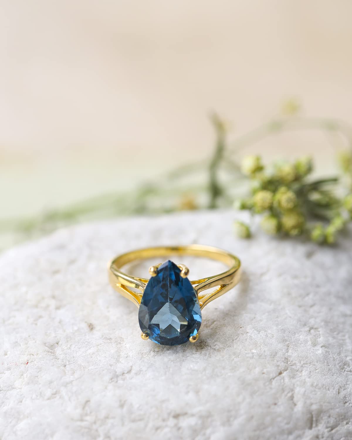 YoTreasure 13x9 MM London Blue Topaz 14k Gold Over 925 Sliver Ring(8)