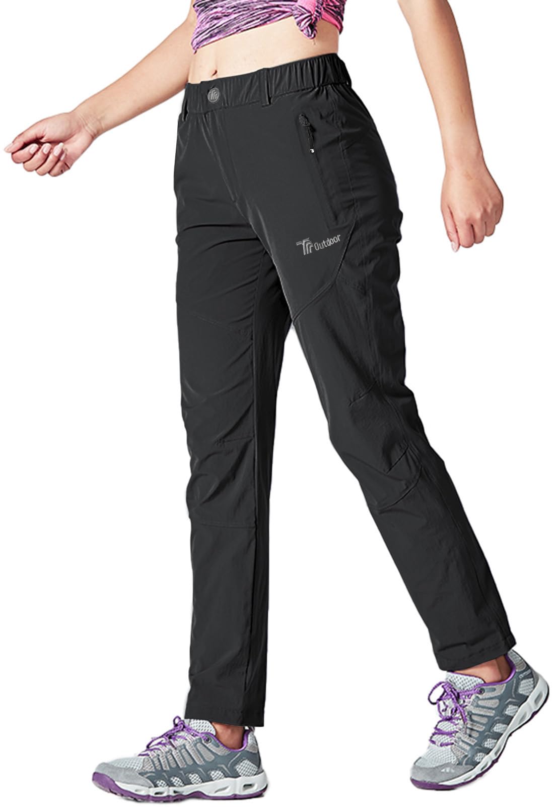 Rdruko Women's Outdoor Hiking Pants Lightweight Quick Dry Water Resistant Travel Fishing Pants with Pockets(Black, US M)