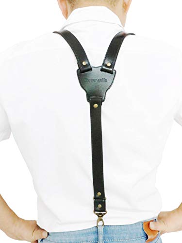 Rowmanlin Mens Suspenders with Snap Hooks on Belt Loops Genuine Cowhide Leather Adjustable Tuxedo Wedding for Gifts