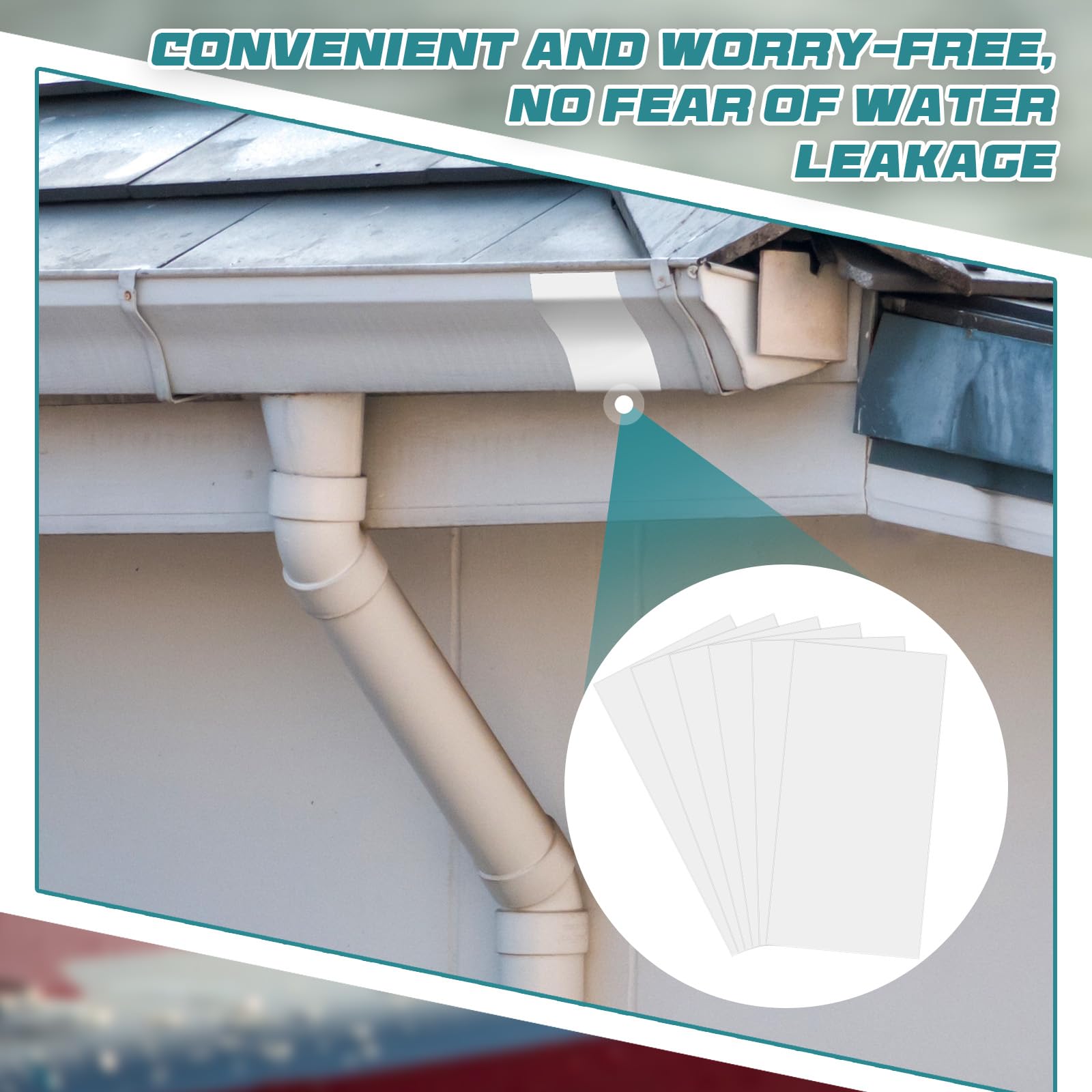 Pangda 20 Pcs Gutter Waterproof Patch and Seal Tape 4 x 8 Inches White Seal Tape Plain Repair Tape for Avoid Leak Repair on Gutter, Roof, Boat, Pool Liner