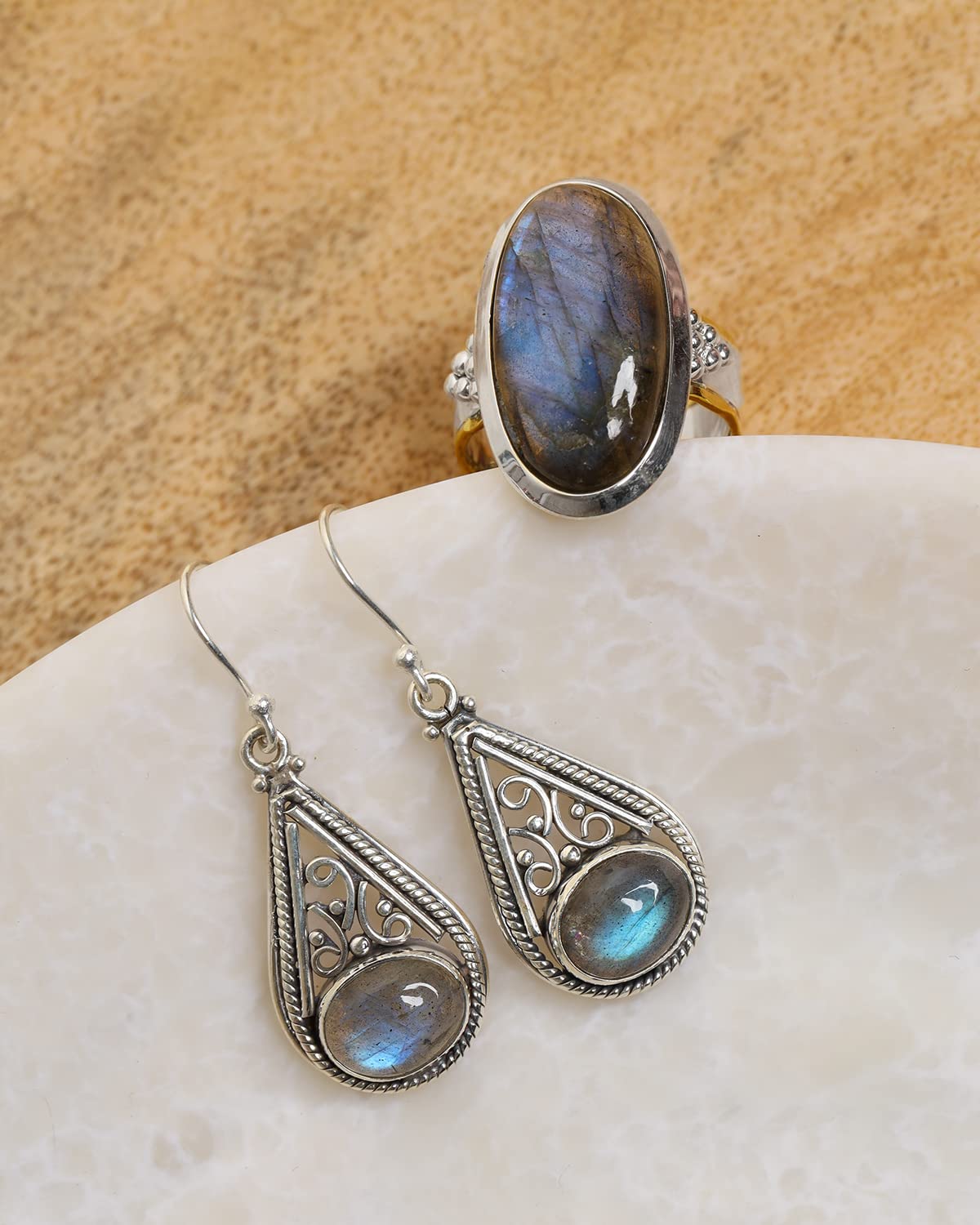 YoTreasure Labradorite Solid 925 Sterling Silver Teardrop Dangle Earrings