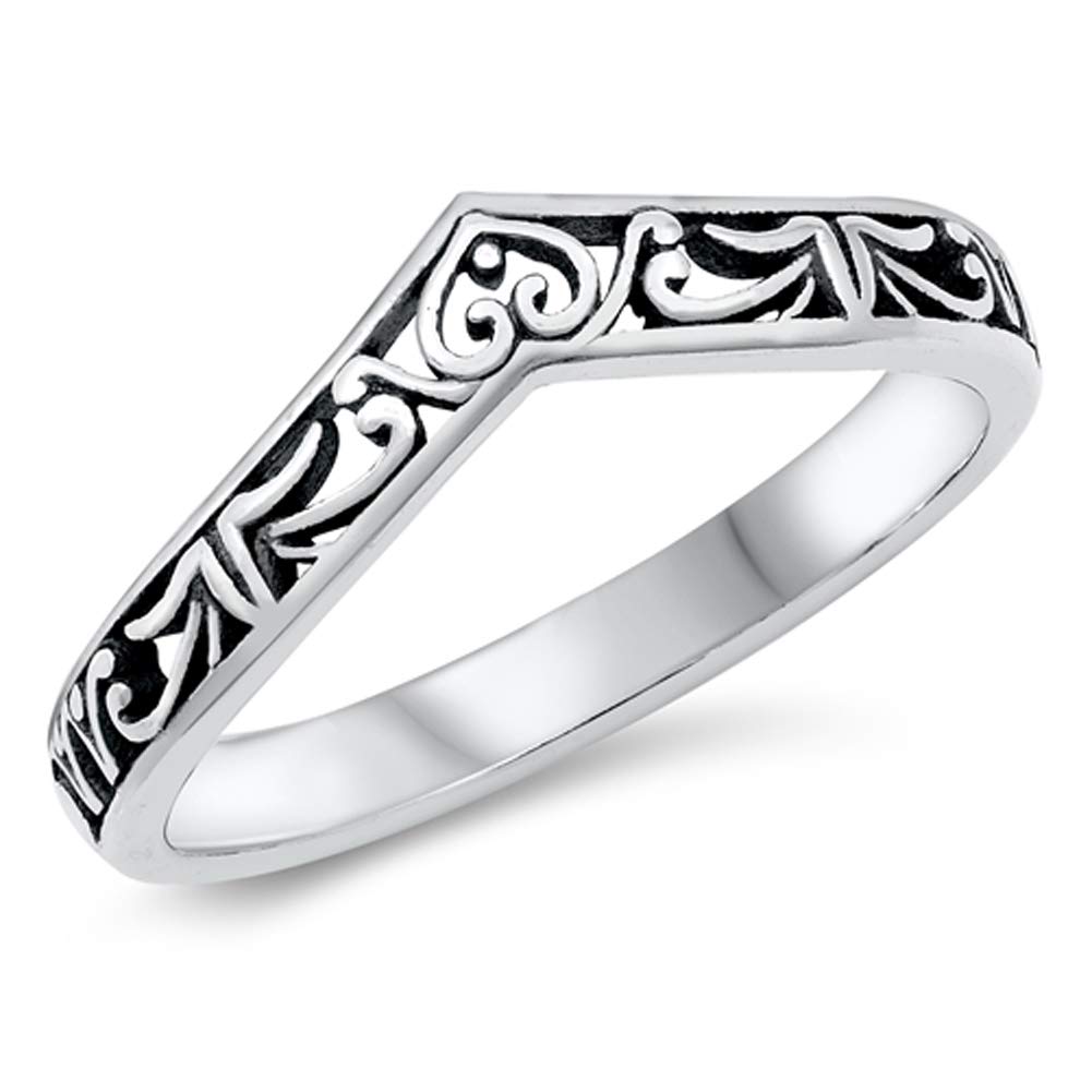 V Shaped Filigree Swirl Chevron Ring New .925 Sterling Silver Band Size 11