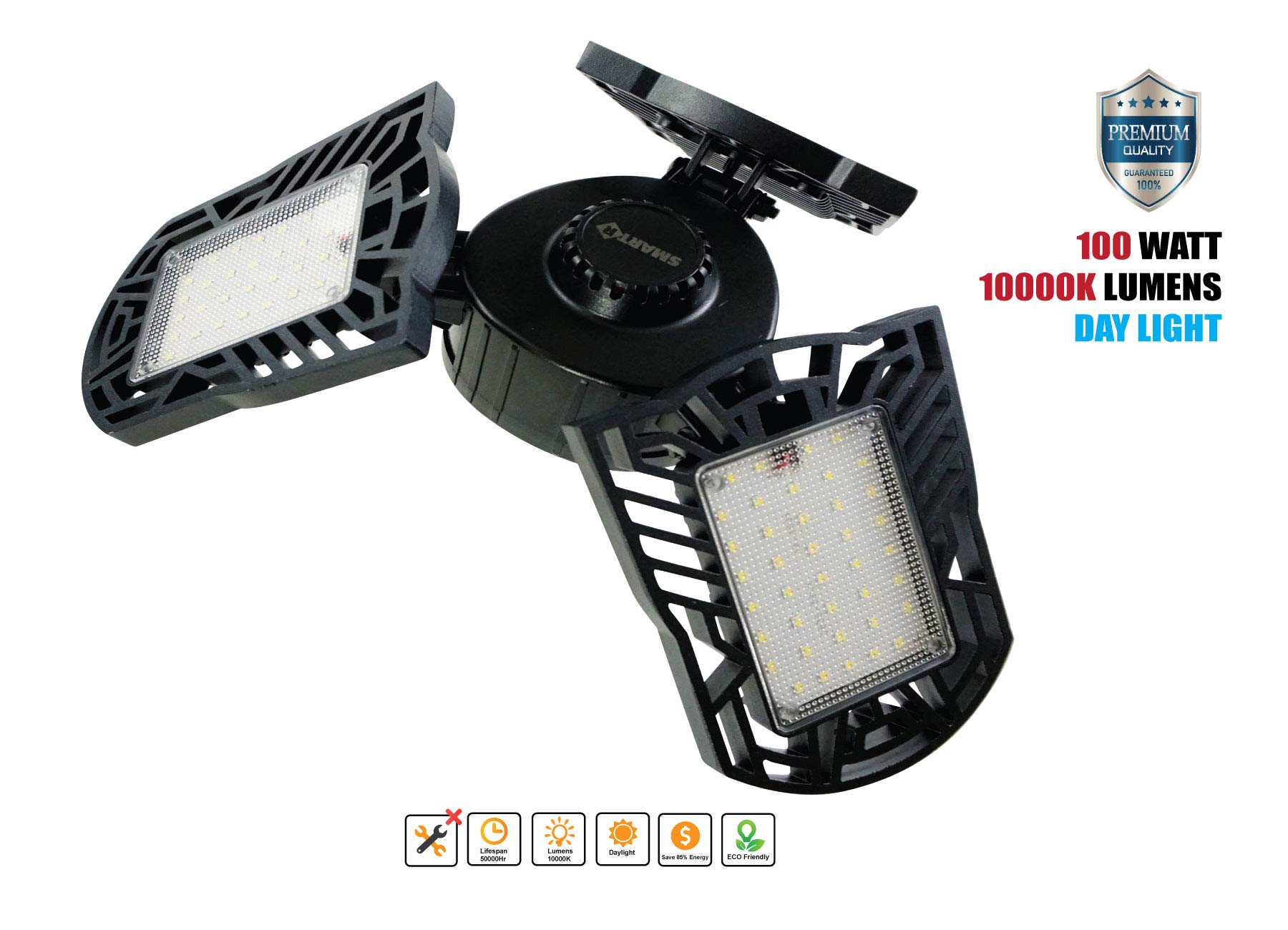 SmartR Led Garage Light - 100W Garage Light - Triple Glow led Garage Lights - Deformable Garage led Light Tripleglow led Lights Garage – Basement Garage Lights