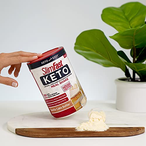 SlimFast Keto Meal Replacement Powder, Vanilla Cake Batter, Low Carb with Whey & Collagen Protein, 10 Servings