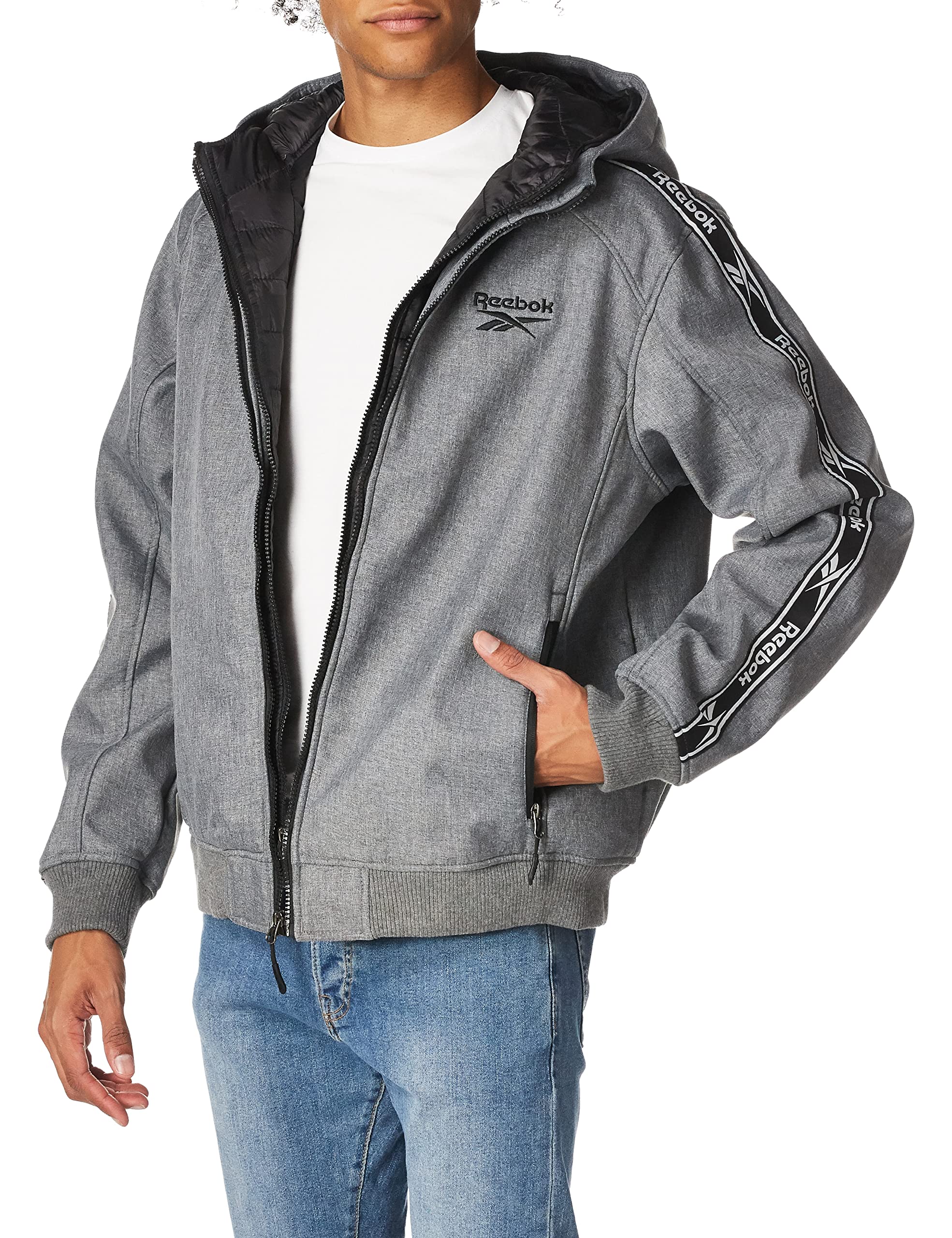 Reebok Men's Soft Woven Jacket, Gry HTHR/BLK CAMO, M