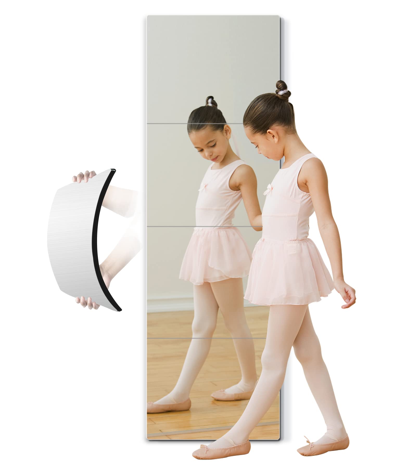 quegau Full Length Mirror for Kids Safety Shatterproof Mirror,Plastic Wall Mirror,Made of Acrylic Plexiglass Mirror,4 Pcs 12"x12",Long Bedroom Door Closet Mirror,Workout for Home Gym Body Mirror