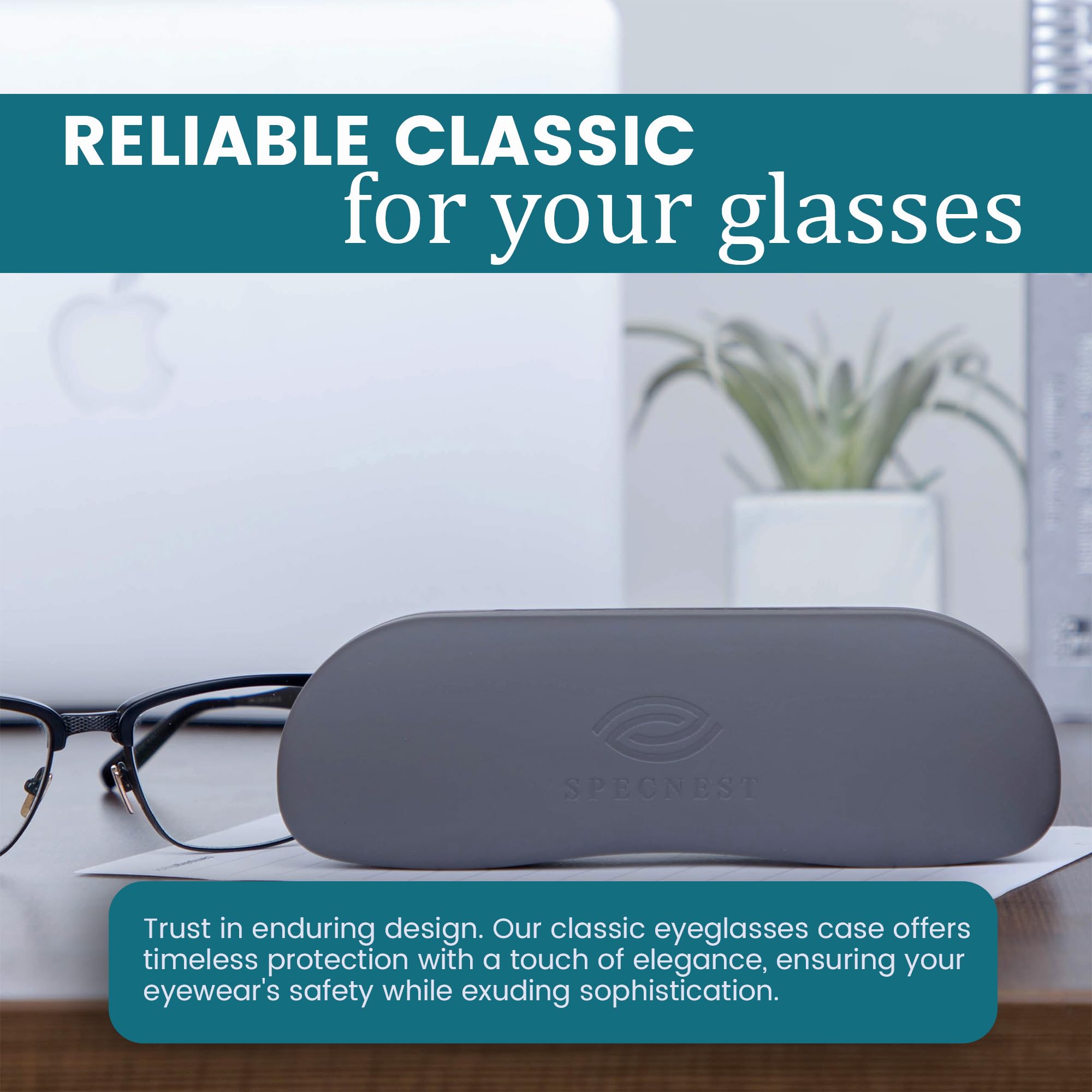 SpecNest Eye Glass Case - Thin and Slim Hard Shell Glasses Case for Eyeglasses - Stainless Steel Shell with Vegan Leather for a Modern Professional Look - Hard Glasses Case