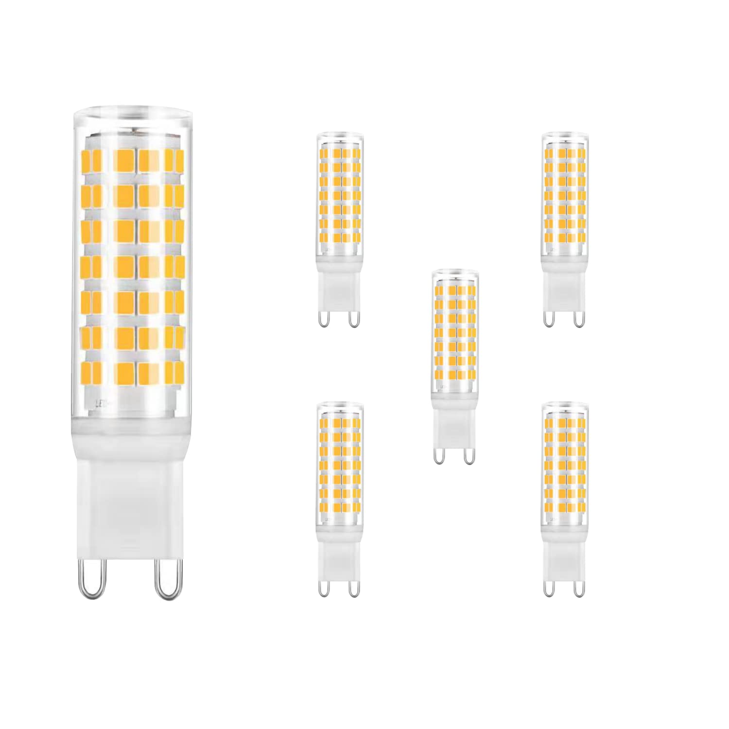 WNJACO G9 LED Bulb 4.5W Equivalent to 50W 60W G9 Bi-pin Base LED Light Bulbs Dimmable Daylight White 2700K 360° Beam Angle No-Flicker AC120V CRI>82 Dimmable Warm White(5 Pack)