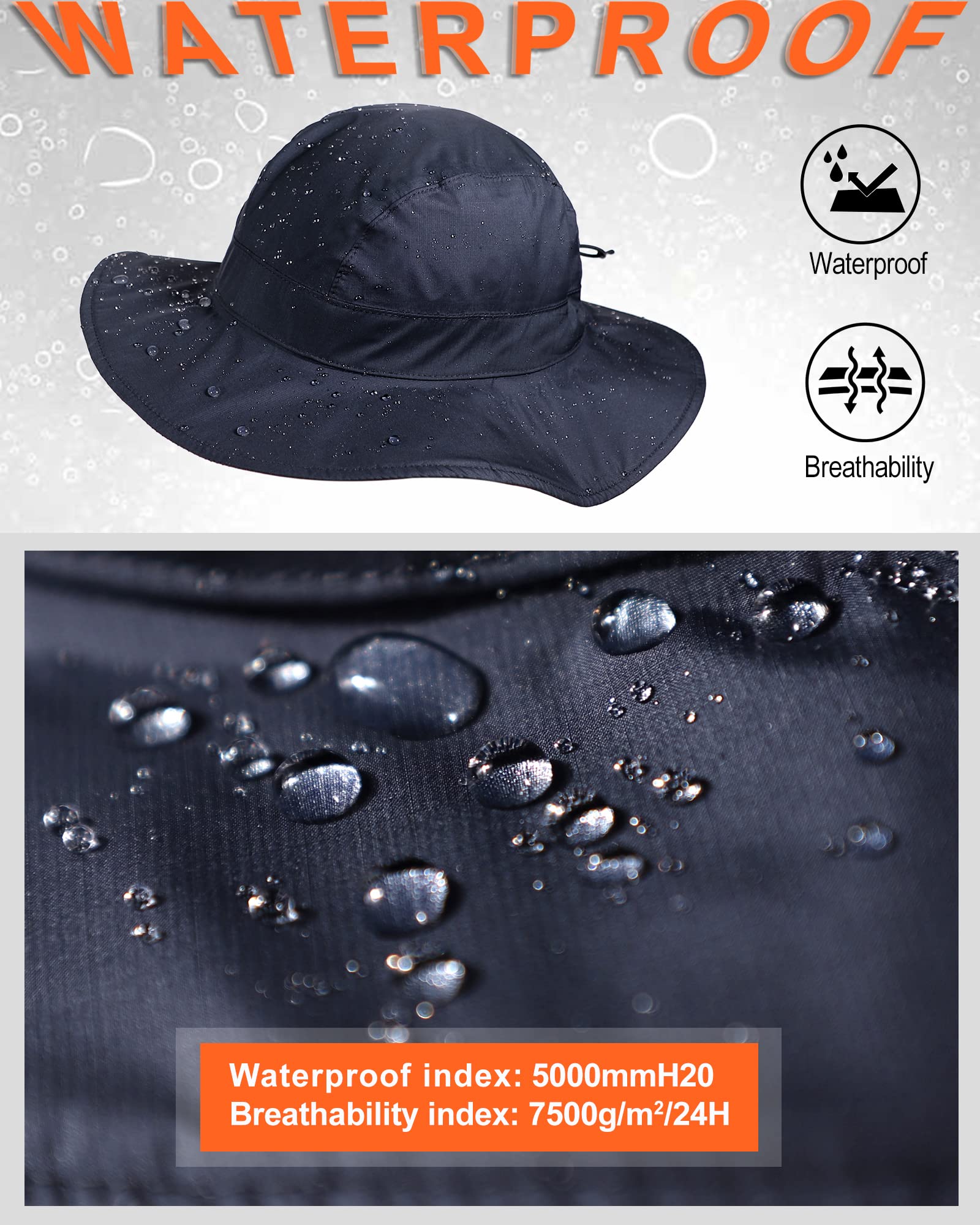 Womens Waterproof Bucket Sun Hat UPF 50+ Mens Rain Hat Packable Summer Beach Hat Adventure Hiking Safari Hat Navy Blue