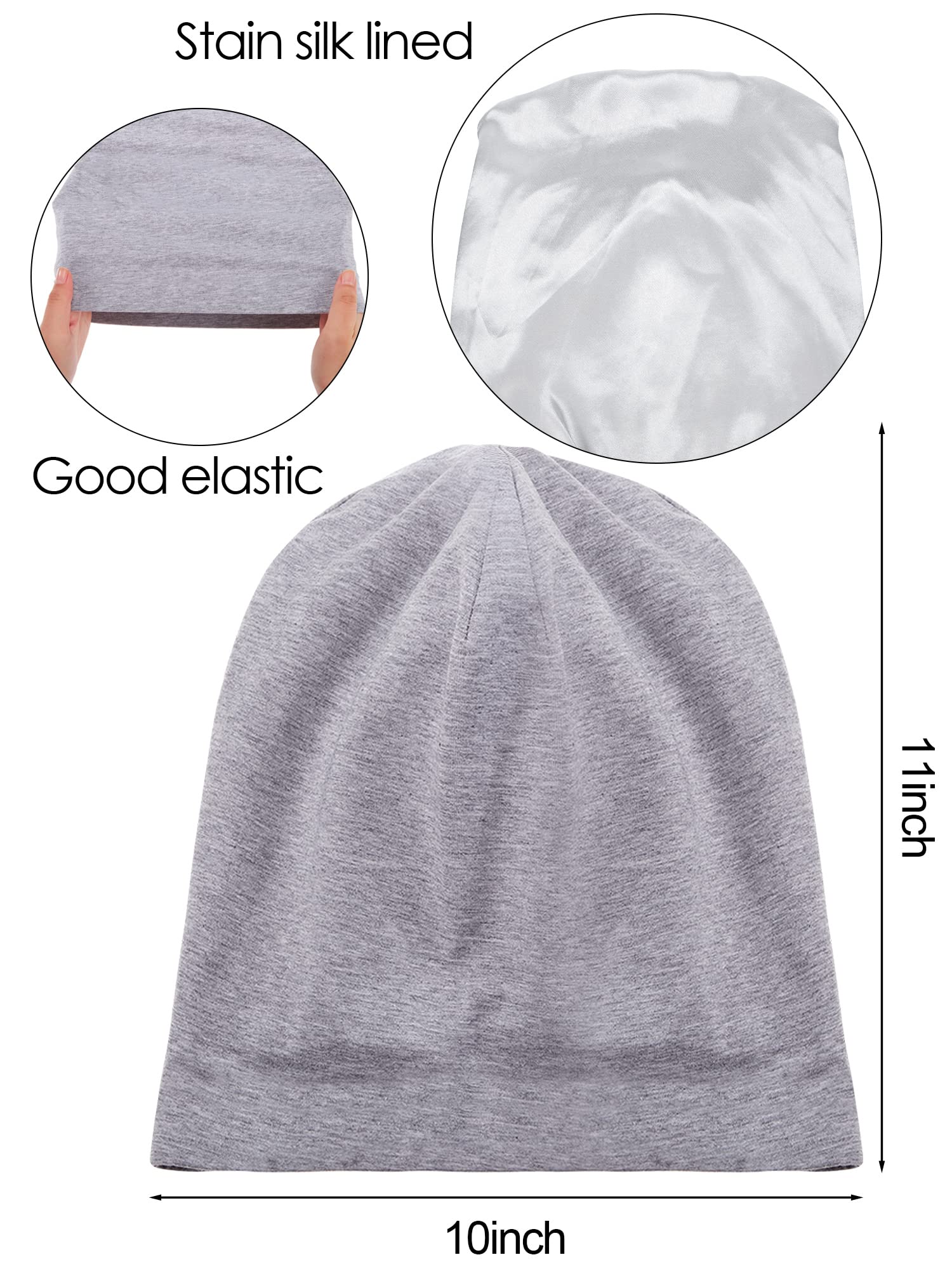SATINIOR 3 Pieces Sleep Caps for Women Satin Beanie Lined Sleep Hat Chemo Headwear for Women Sleeping Hair Cap (Black, Gray, Pink)
