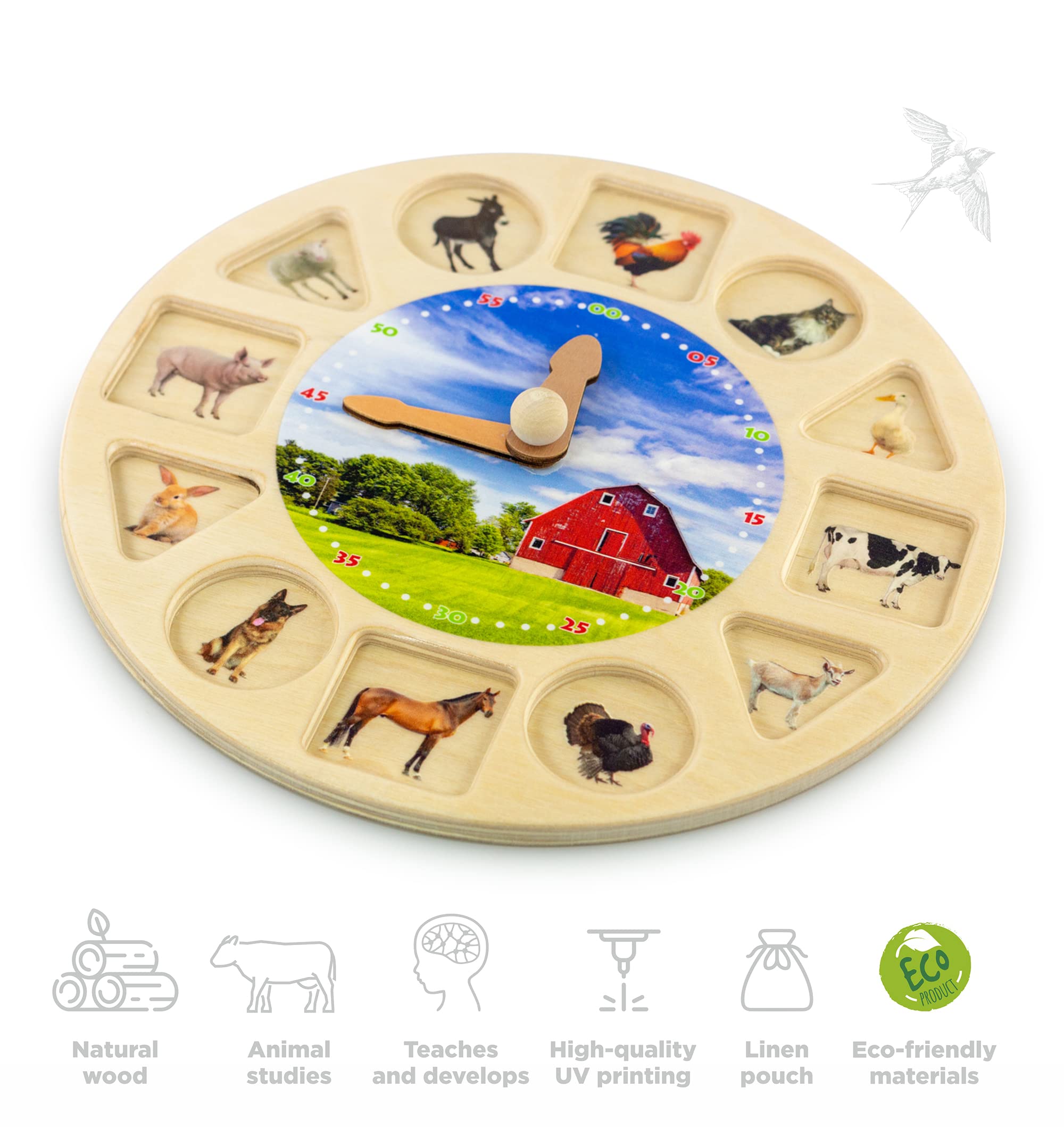 Ulanik Sorter Clock Farm Animals Montessori Toy Wooden Sorter Game Age 3+ Sorting and Counting Preschool Learning Education