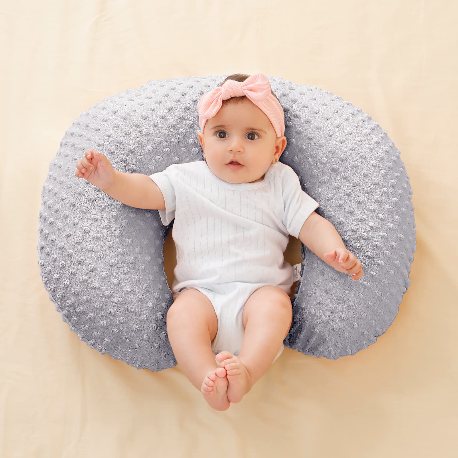 QUENESS Nursing Pillow Cover Breastfeeding Pillow Cases Minky Dot Slipcover (Gray)