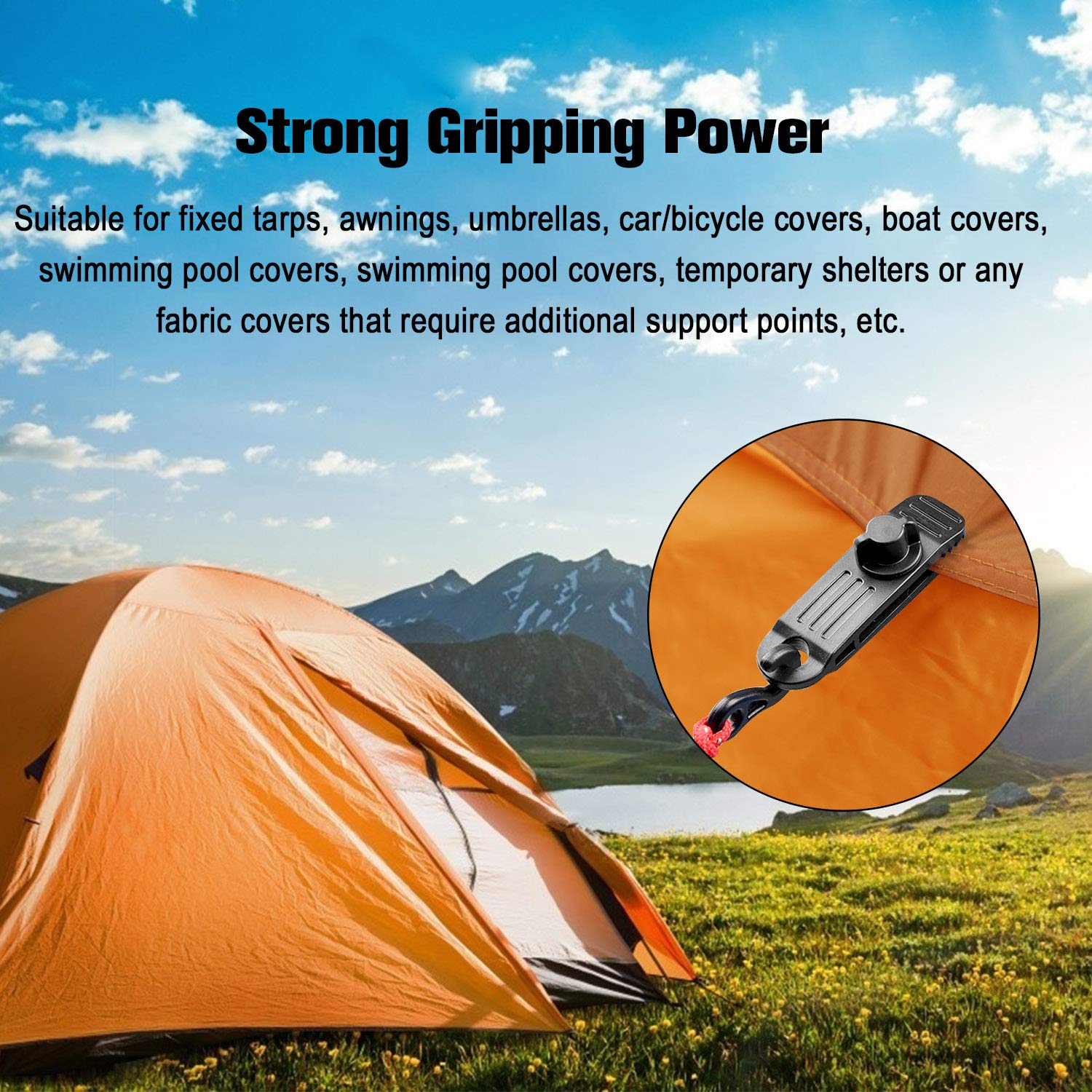 TOBWOLF 12PCS Tarp Clips & 12PCS Ball Bungee Cords, Heavy Duty Windproof Awning Clamp Grip, Tarp Clamps Lock Grip Tent Clamps for Tarps, Tent Tighten Lock Grip for Outdoors Camping