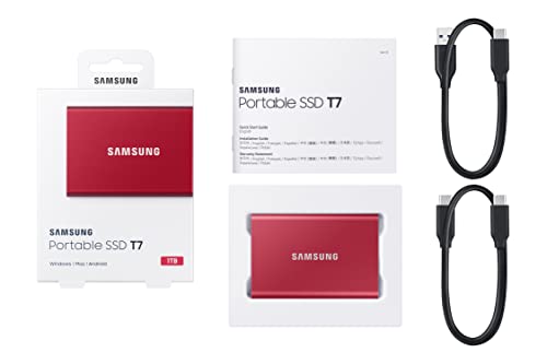 SAMSUNG T7 Portable SSD, 1TB External Solid State Drive, Speeds Up to 1,050MB/s, USB 3.2 Gen 2, Reliable Storage for Gaming, Students, Professionals, MU-PC1T0R/AM, Red