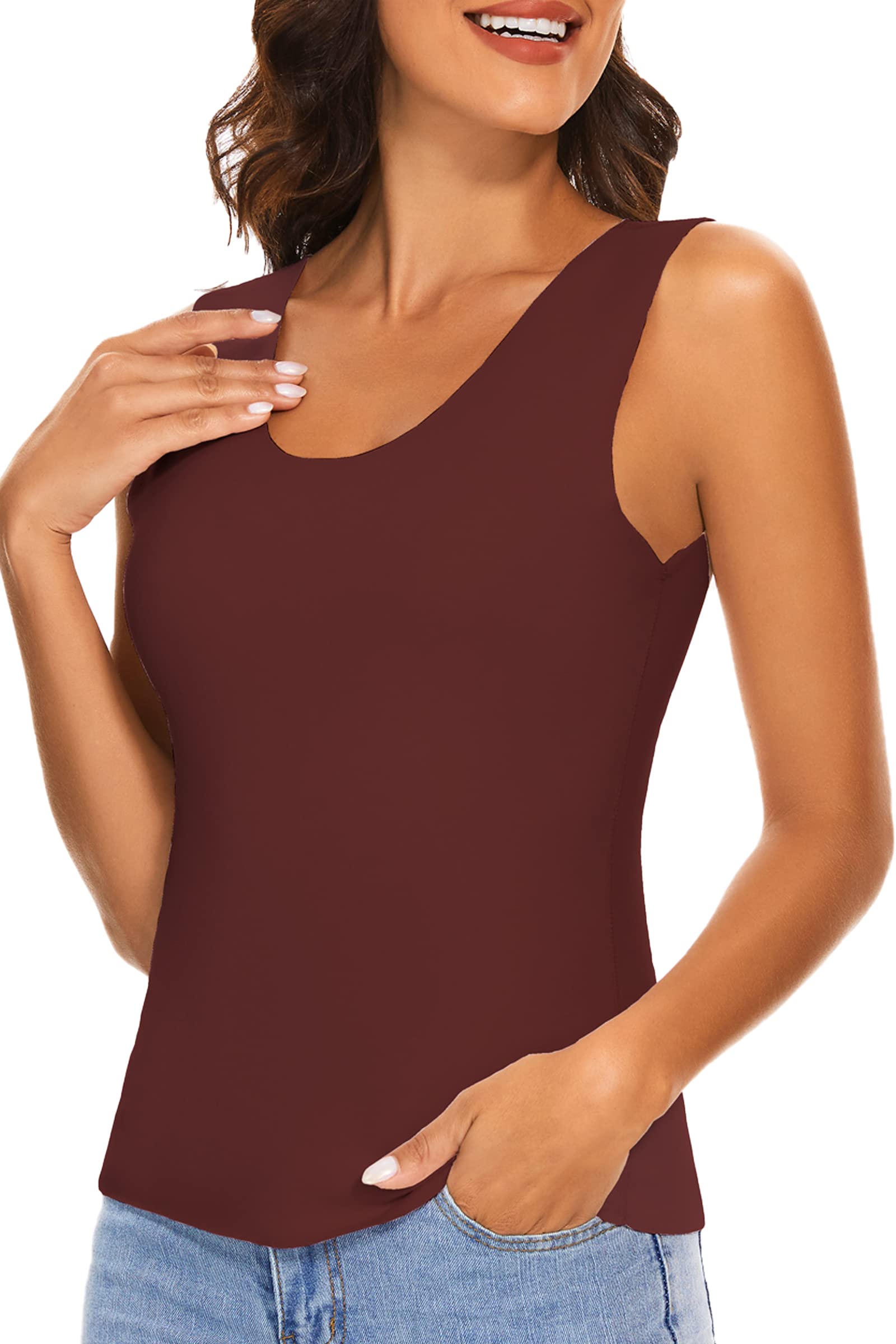 TLGAVQUEEN Womens Thermal Tank Tops Warm Base Layer Sleeveless Underwear Black Purple M