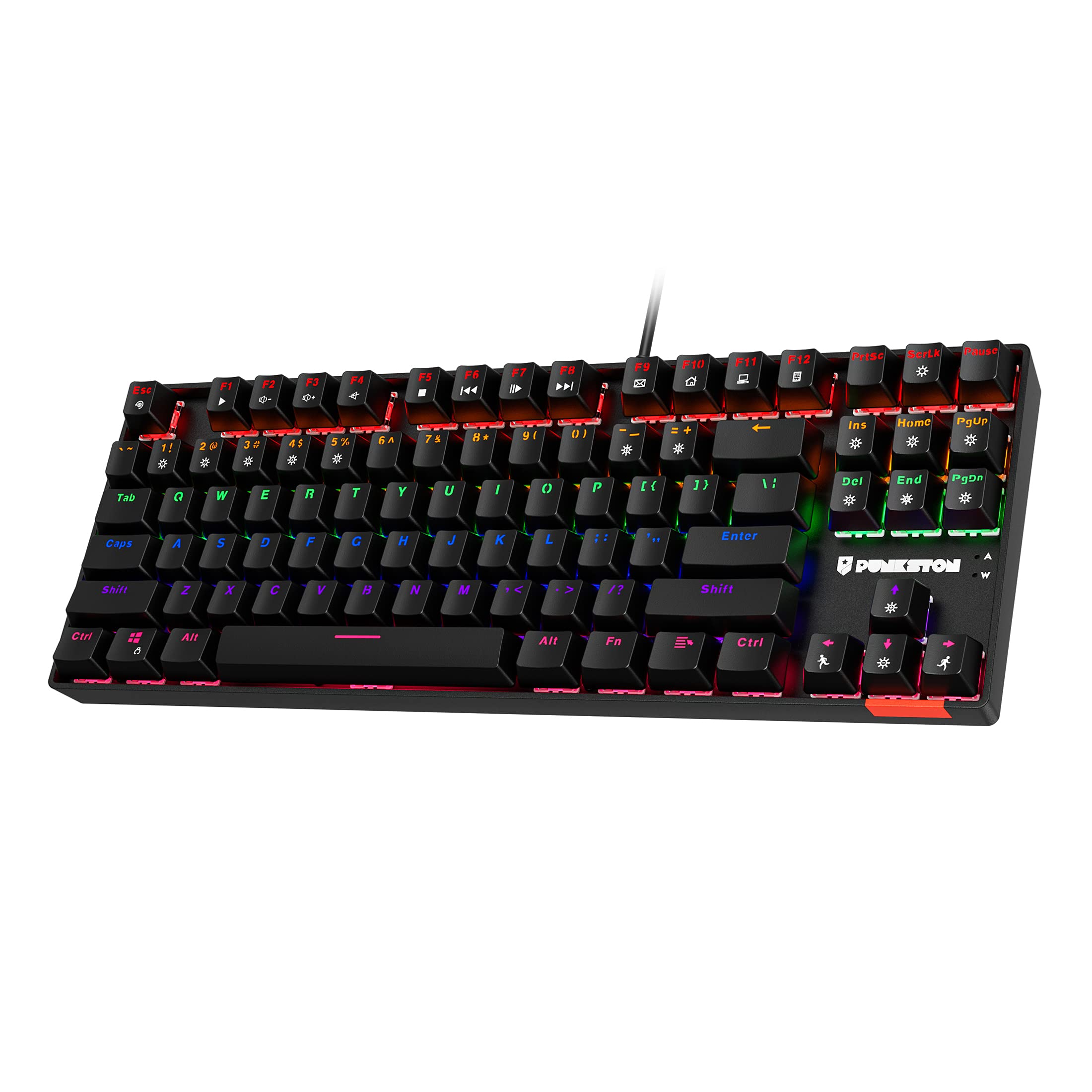 Punkston TK87 Mechanical Gaming Keyboard, RGB Rainbow LED Backlit TKL 87 Keys Anti-Ghosting PC Gaming Wired Keyboard for Windows/Mac (Red Switch, Black)