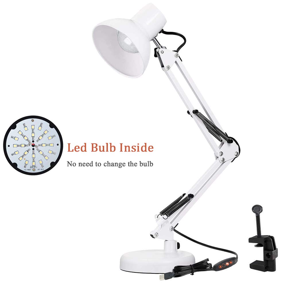 PowerKing USB Desk Lamps, Architect LED Desk Lamp, Reading Book LED, Adjustable Table Lamp, Protect Eyes, Energy Saving (White)