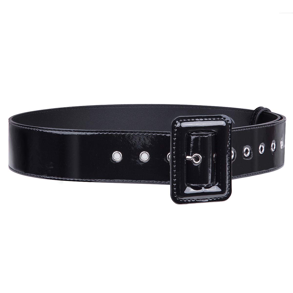 Samtree Retro Wide Patent Leather Belt for Women, Square Buckle Grommet Cinch High Waist Belt for Dress, Black