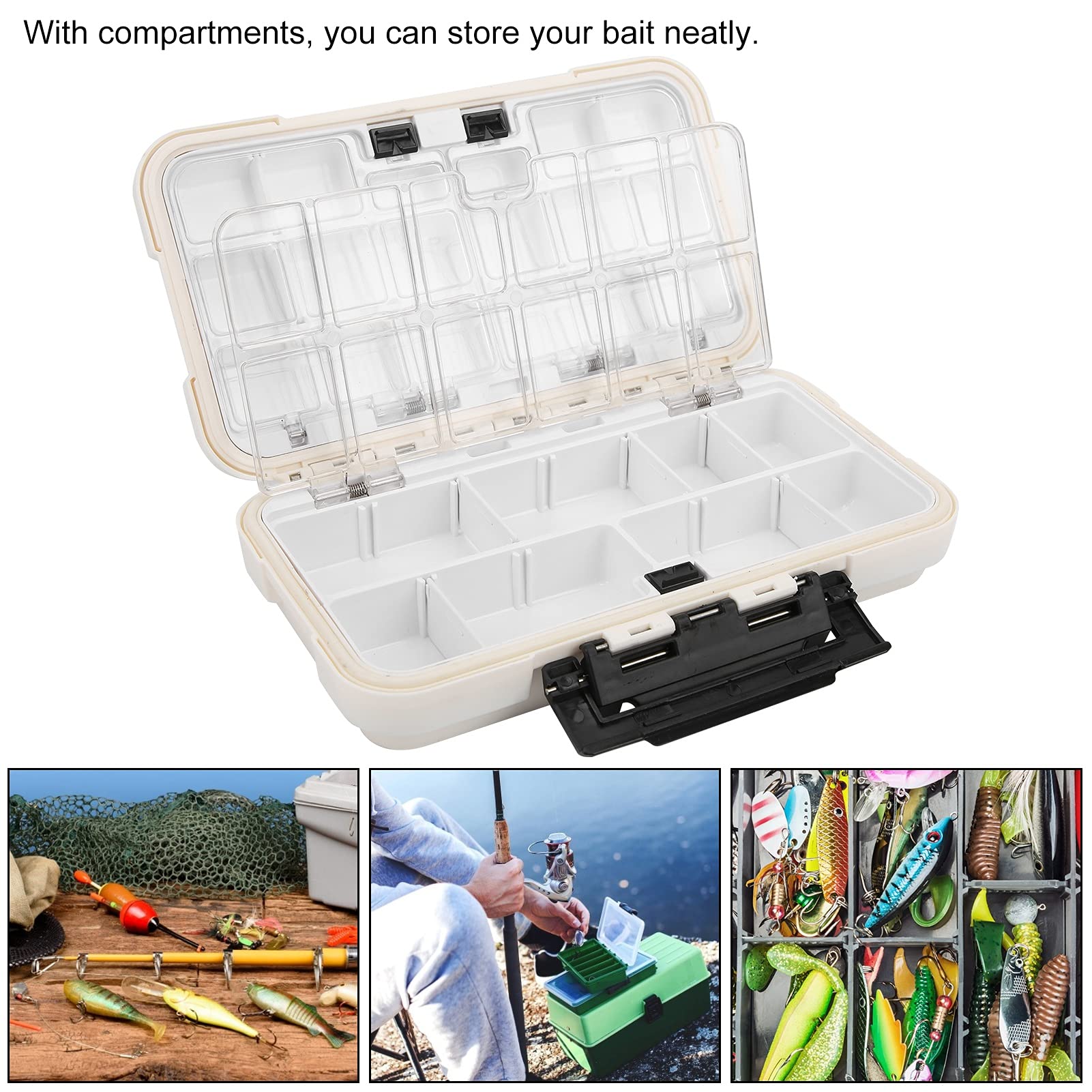 WNSC Plastic Fishing Tackle Box, Bait Lure Storage Box Organizer Fishing Gear Accessories Case for River Ponk Saltwater Freshwater