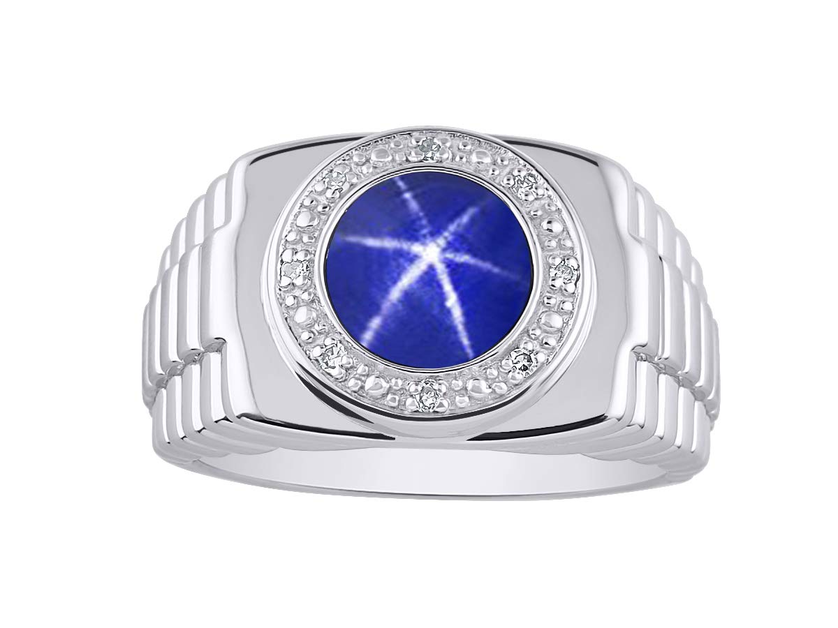 Rylos Classic Designer Style Blue Star Sapphire & Diamond Ring - September Birthstone*