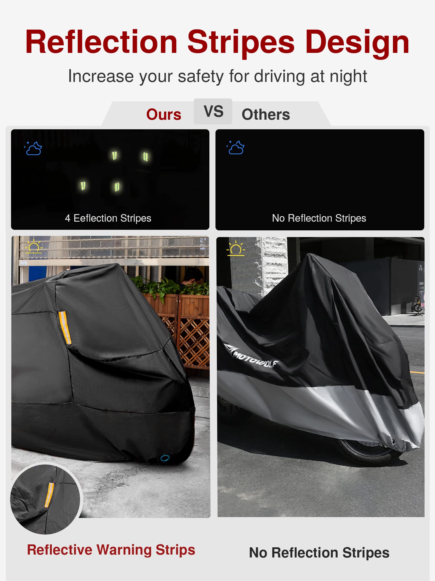 Puroma Motorcycle Cover, 105'' XXX-Large Heavy Duty Motorcycle Cover Waterproof Outdoor Indoor Scooter Shelter Protection with 4 Reflective Strips for Harley Davidson, Honda, Suzuki, Kawasaki, Yamaha