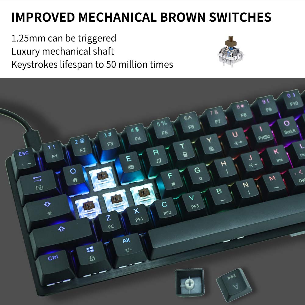 STOGA 60% Gaming Keyboard, RGB Mechanical Keyboard, Small 61-Key Wired Brown Switch Mini Keyboard, Black Computer Keyboard for Gaming/Office/PC/Mac