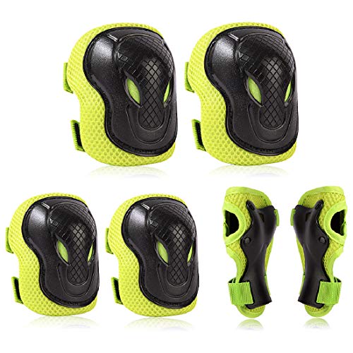 Wemfg Kids/Youth Knee Pads Elbow Pads Guards Protective Gear Set 6 in 1 with Wrist Guard and Adjustable Strap for Rollerblading Skateboard Cycling Skating Bike Scooter
