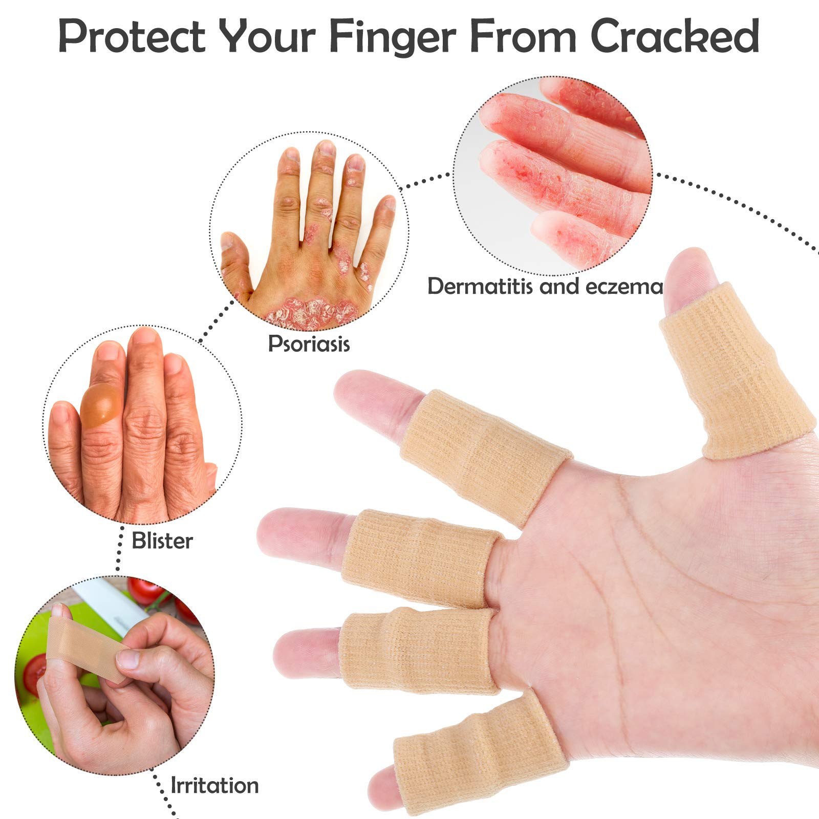 Skylety 30 Pieces Finger Sleeves with 1 Storage Bag, Thumb Splint Brace Support Protector Breathable Elastic Finger Tape for Pain Relief Arthritis Trigger Finger Sports Basketball Baseball (Beige)