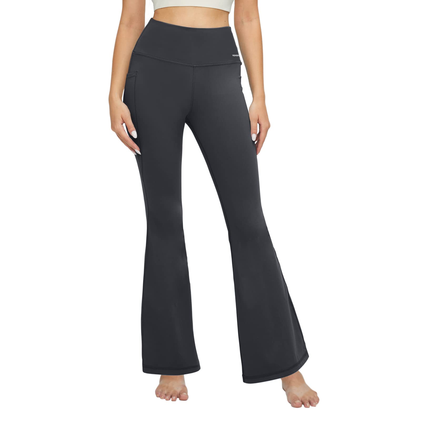 YOYOYOG Women's Athletic Pants with Pockets Bell Bottom Leggings Soft High Waisted Flare Yoga Pants wor Work Gym 2X-Large Gray