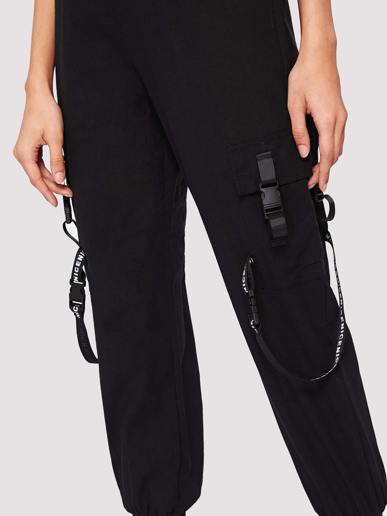 Romwe Women's Workout Jogger Pants High Waist Lightweight Hiking Outdoor Cargo Sweatpants Black #3 Medium