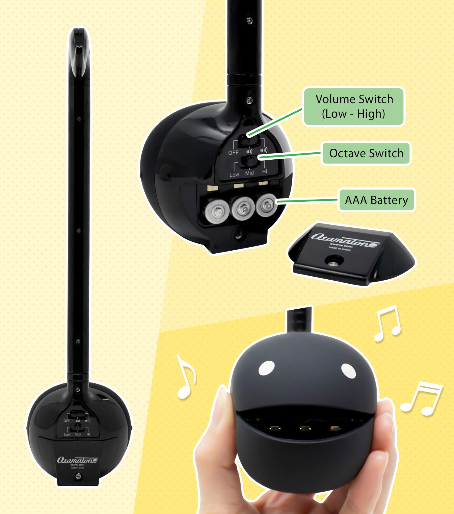 Otamatone Japanese Electronic Musical Instrument Portable Music Synthesizer from Japan by Maywa Denki Studio Award Winning, Educational Fun Gift for Children, Teens & Adults - Black