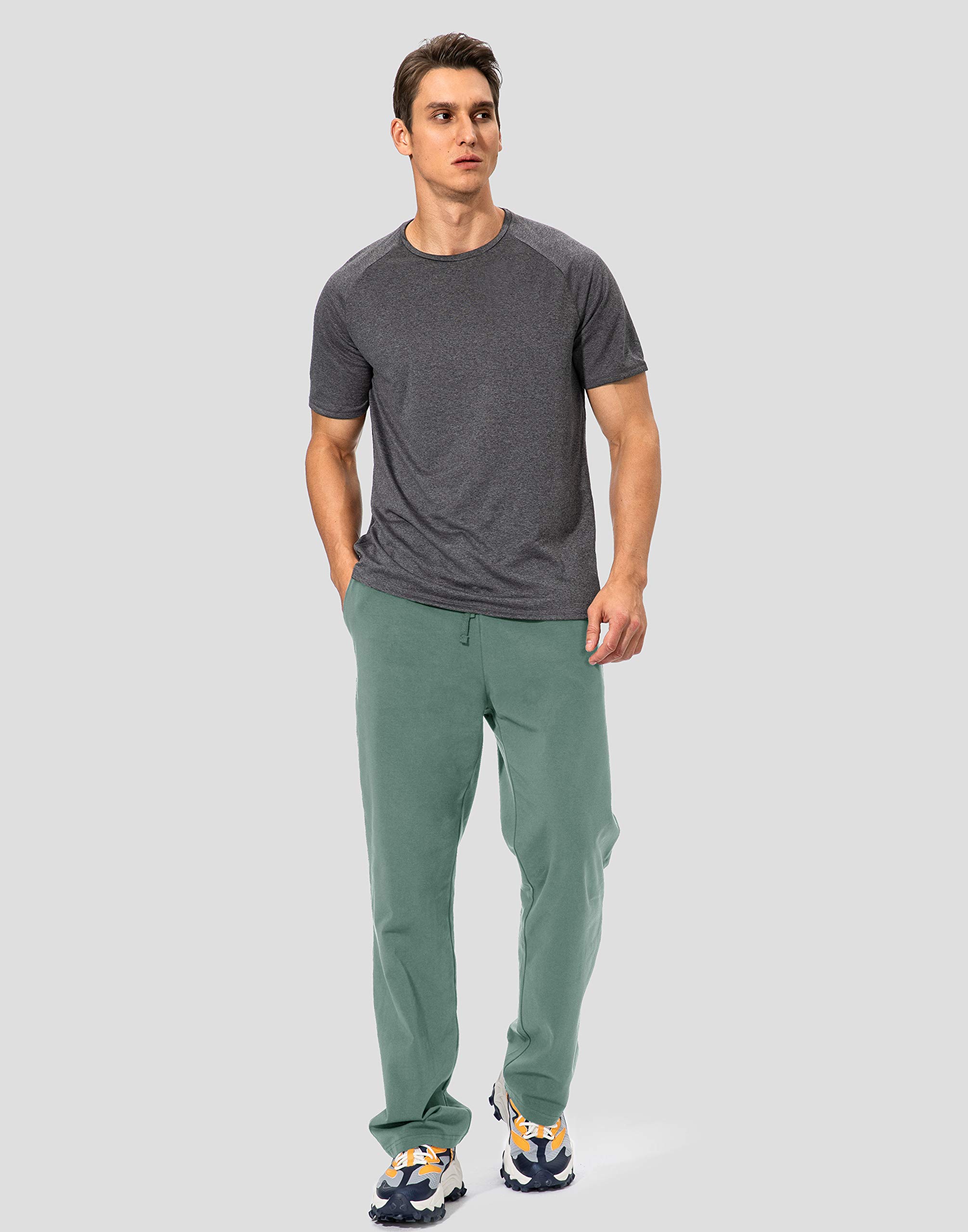 Pudolla Men's Cotton Yoga Sweatpants Athletic Lounge Pants Open Bottom Casual Jersey Pants for Men with Pockets (Green Small)